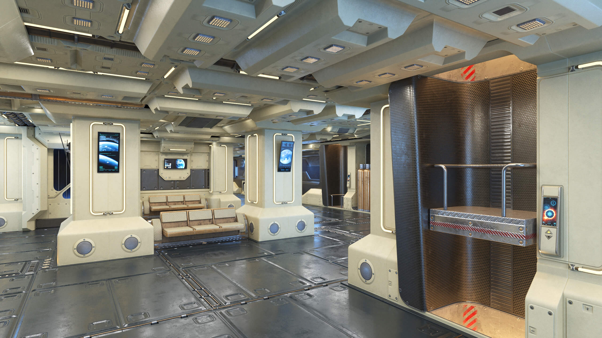 Sci-Fi Interior Space Station Transit Zone 3D Render by Stb3D