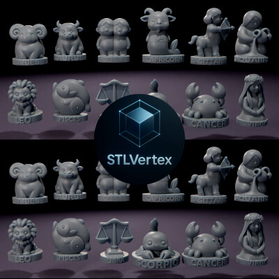 Chibi Zodiac Sign Candle Collection 3D Print Model by STLVertext