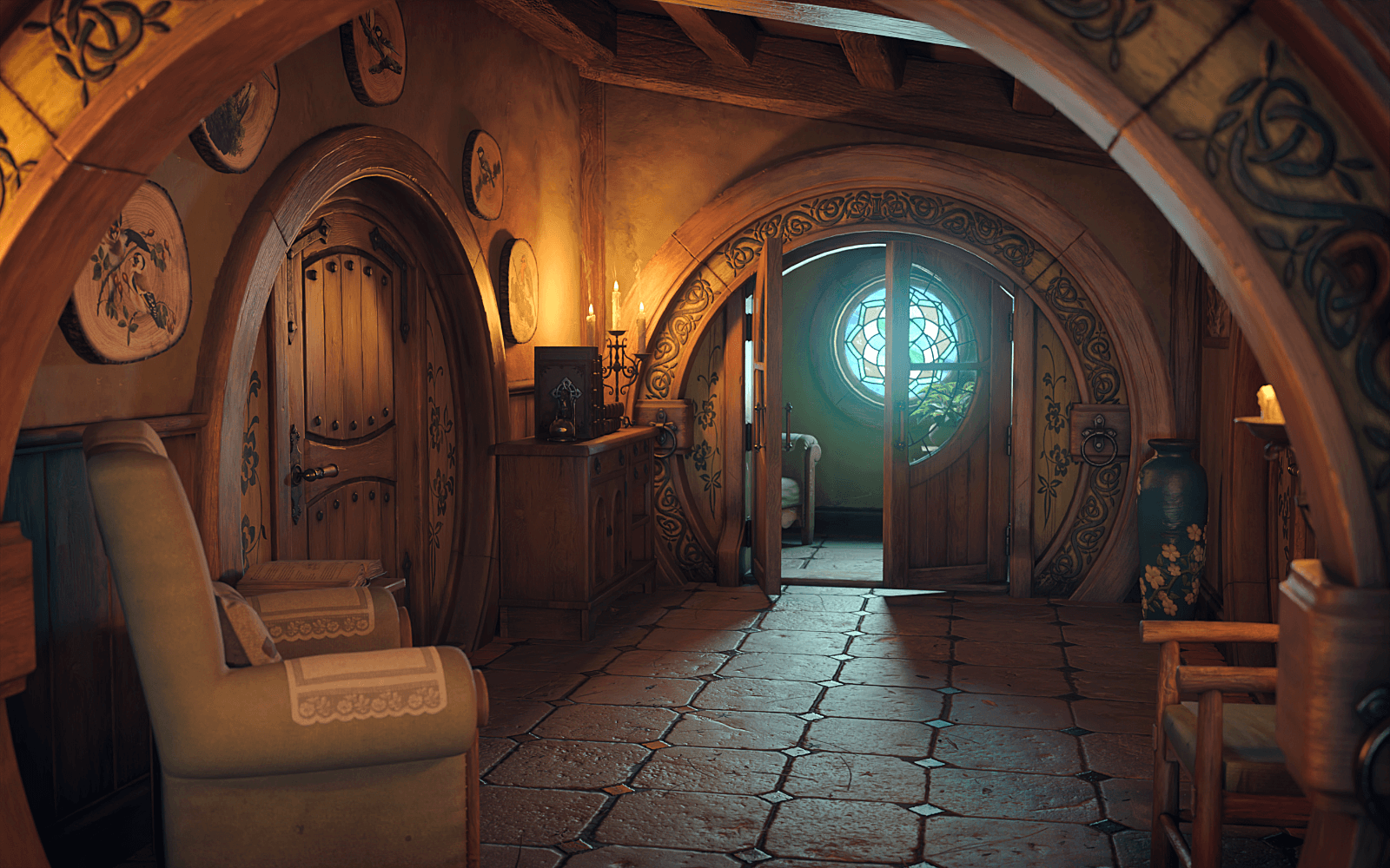 Hobbit Hallway 3D Render, Digital Art by Strangefate