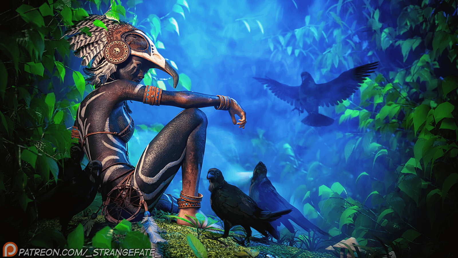 Moonfeather Shaman 3D Render, Digital Art by Strangefate