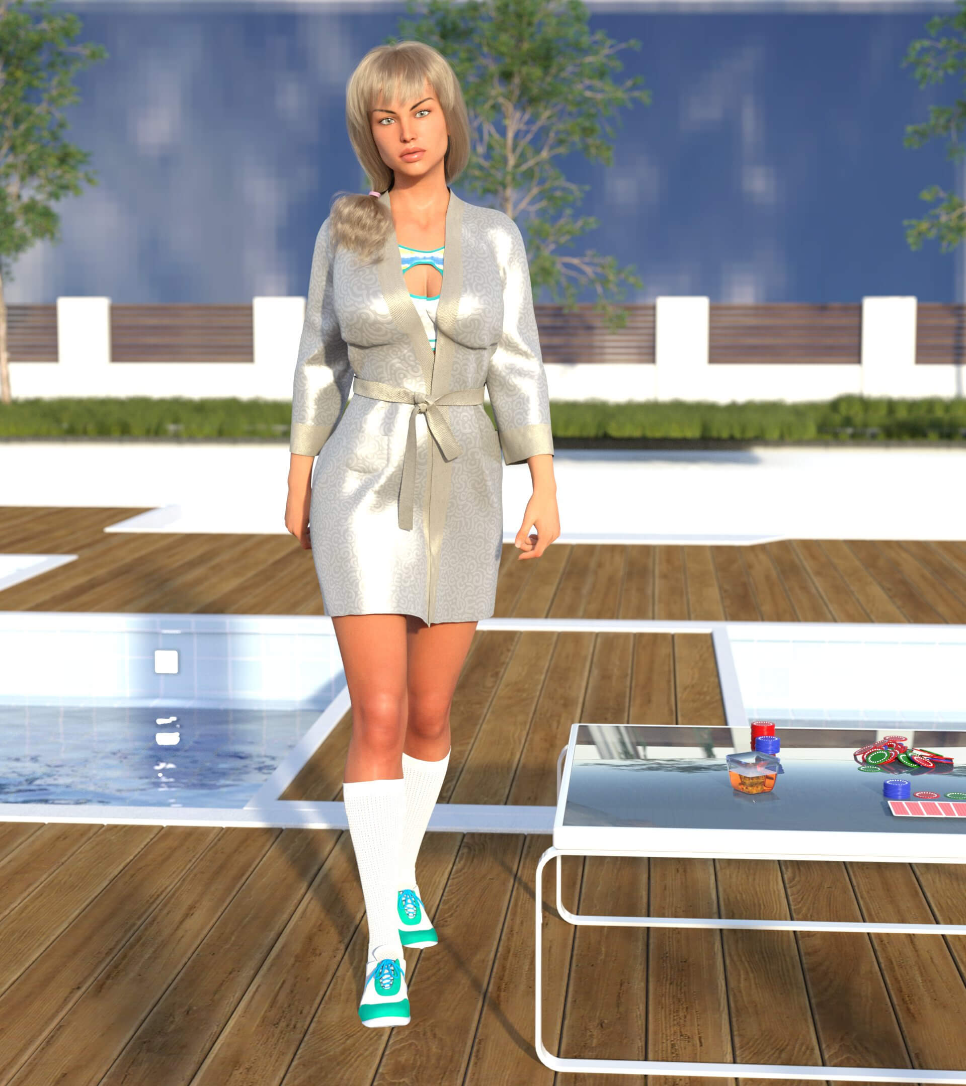 Kim at the poolside gym. Ready for a workout. 3D Render | RenderHub Gallery