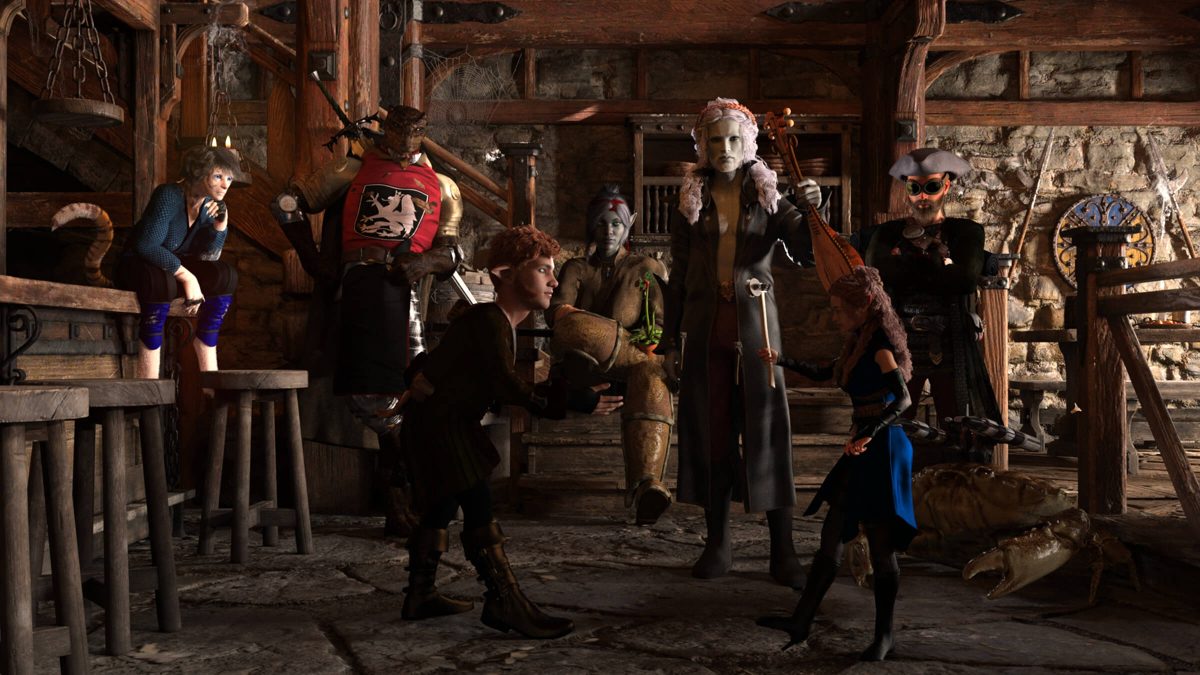 D&D Tavern Scene 3D Render, Digital Art by struck3xbylightning