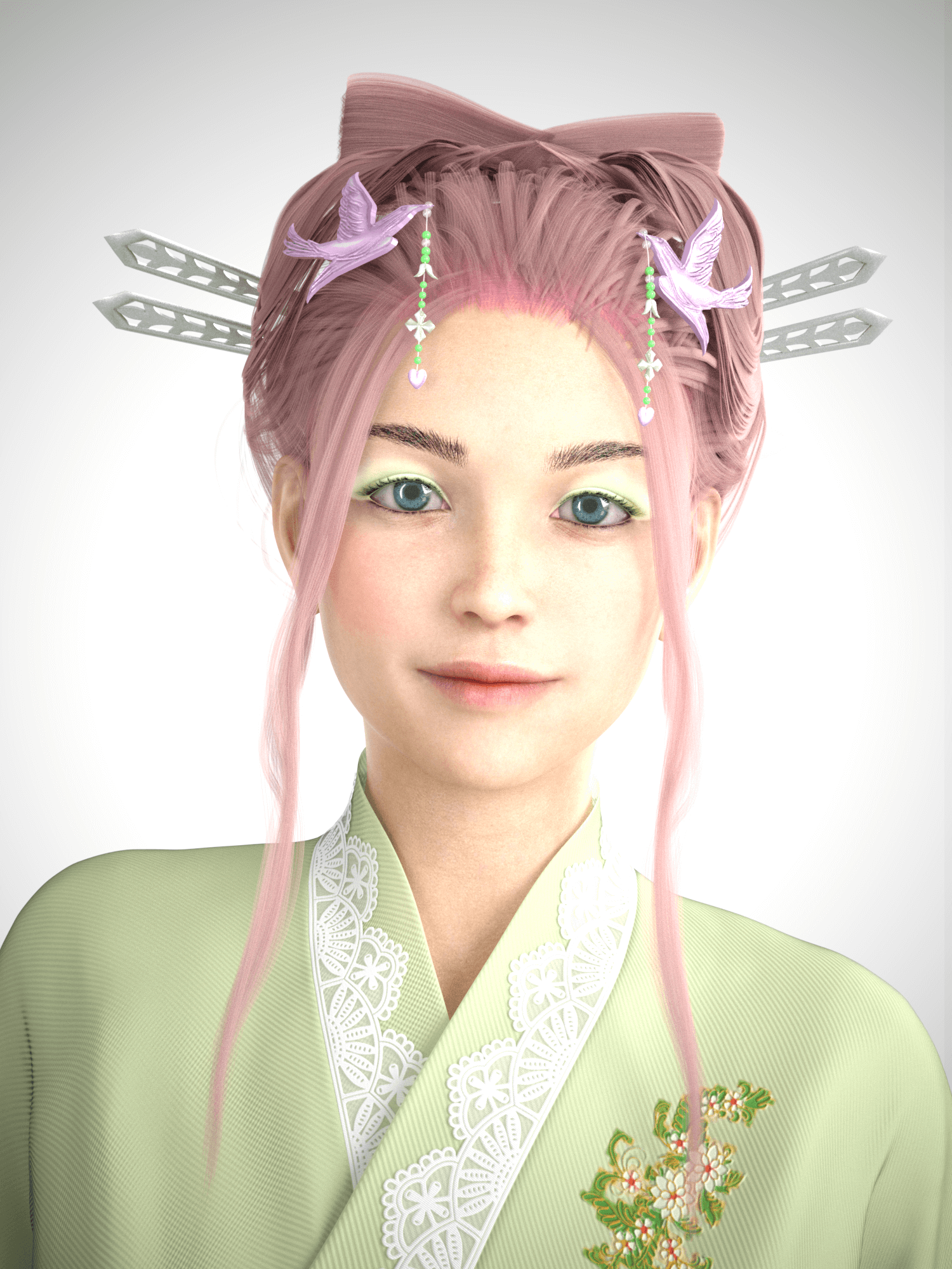 Magpie Hair Pink 3D Render, Digital Art by sunreiz