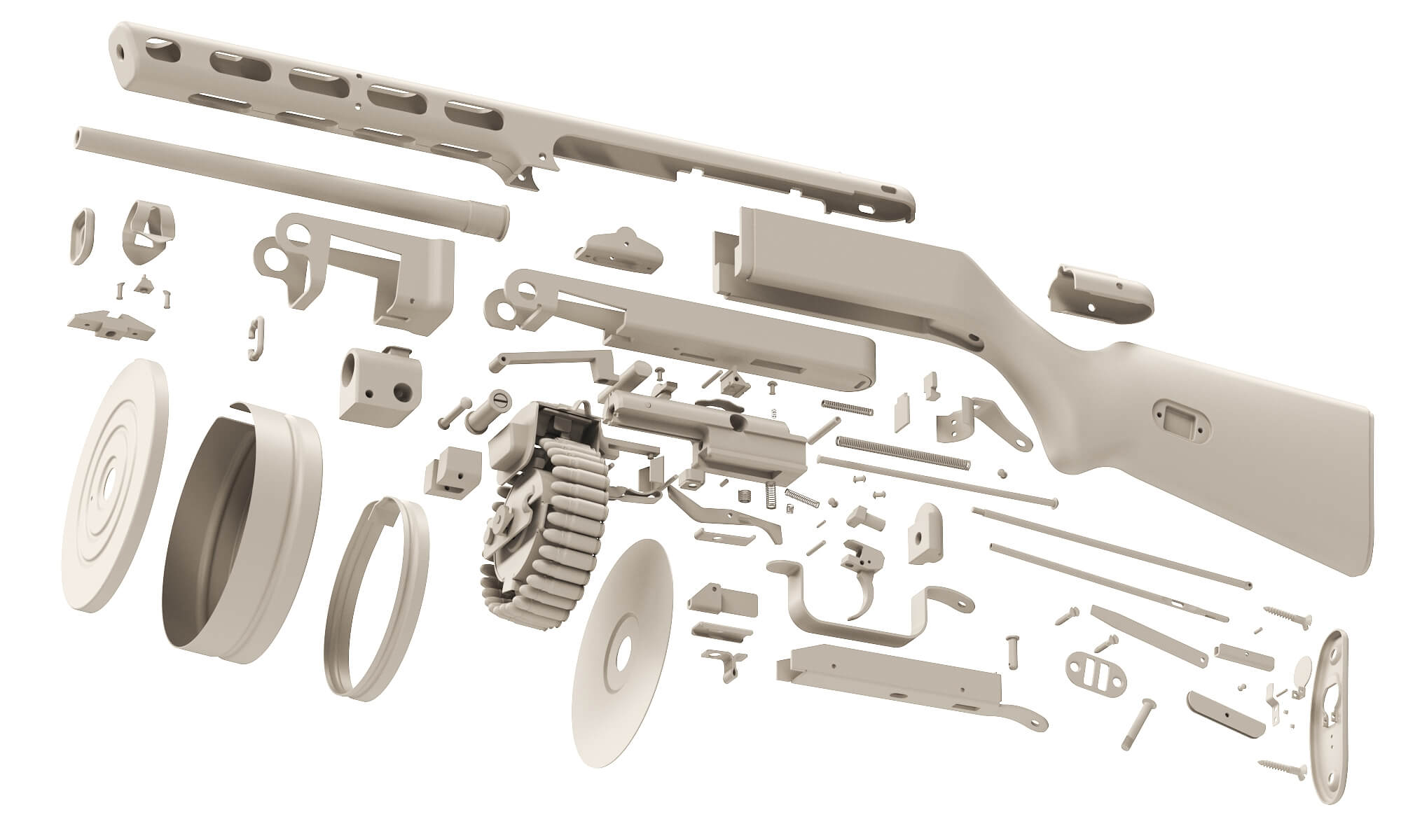 PPSh41 Submachine Gun with Inner Workings - 3D Model by Sunshing