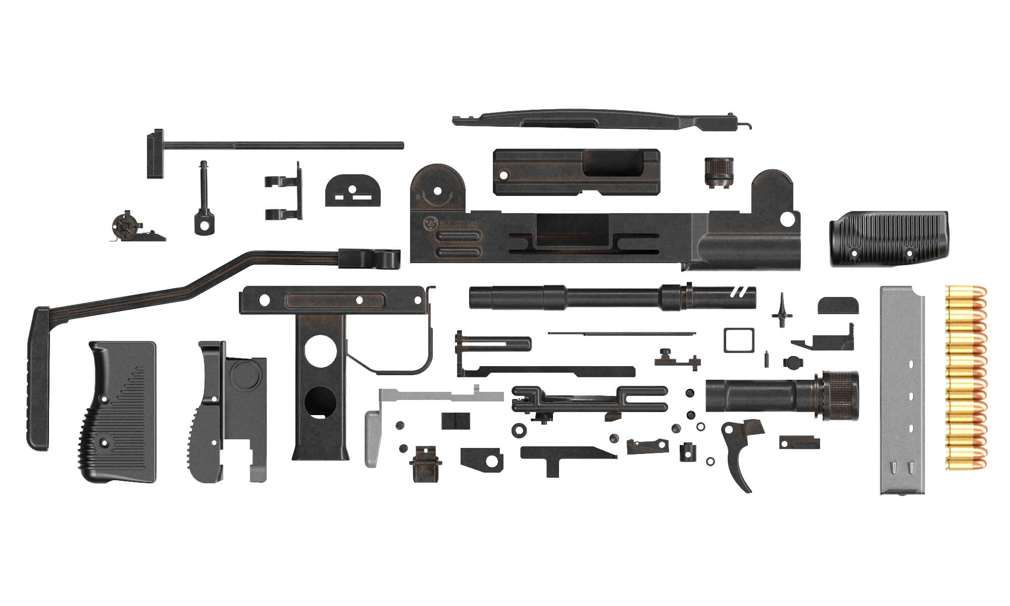 Uzi Submachine Gun with Inner Workings - 3D Model by Sunshing