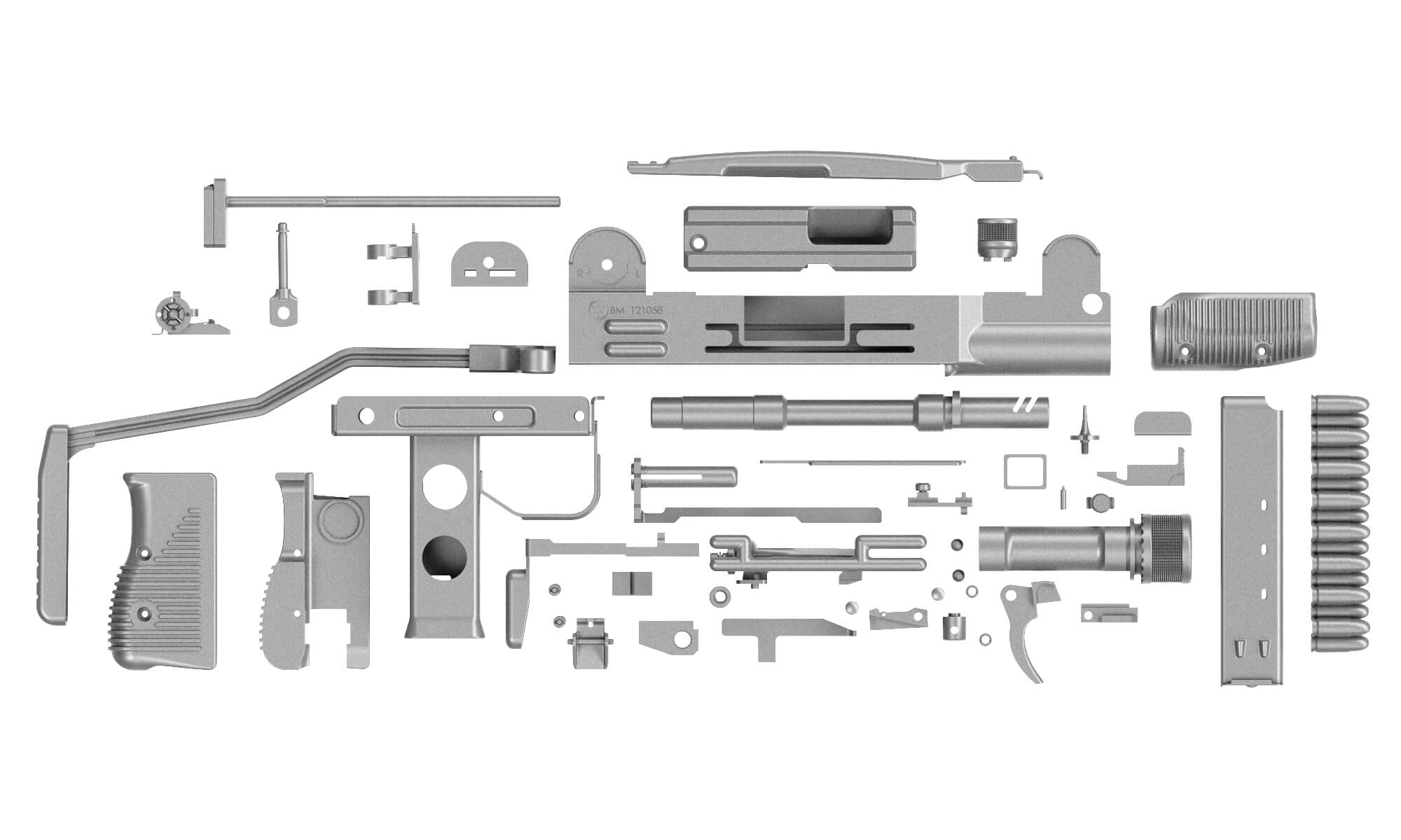 Uzi Submachine Gun with Inner Workings - 3D Model by Sunshing