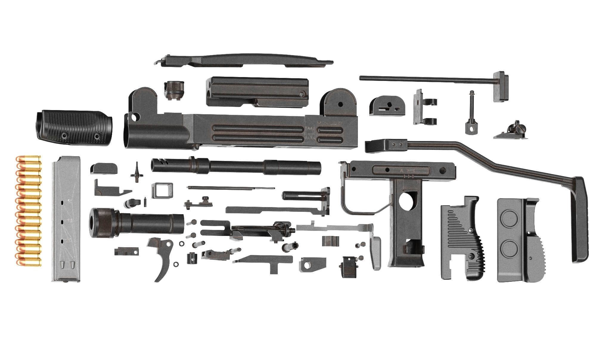 Uzi Submachine Gun with Inner Workings - 3D Model by Sunshing
