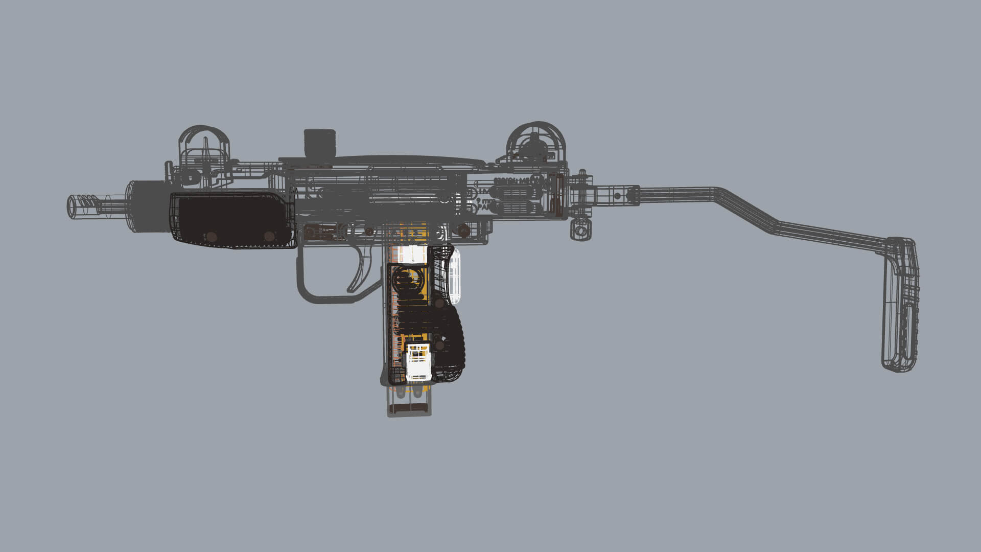 Uzi Submachine Gun with Inner Workings - 3D Model by Sunshing
