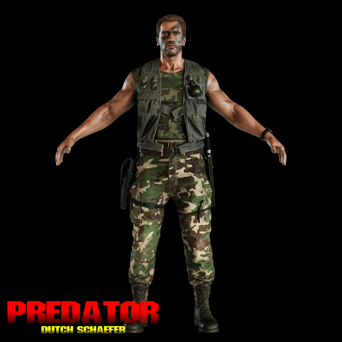 Predator Dutch Schaefer 3D Render, Digital Art by supremoomega