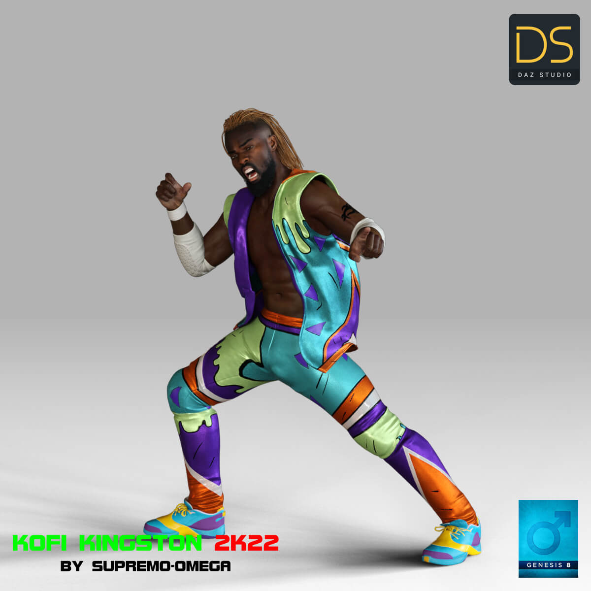 Kofi Kingston 2K22 for G8 Male - Daz Content by supremoomega