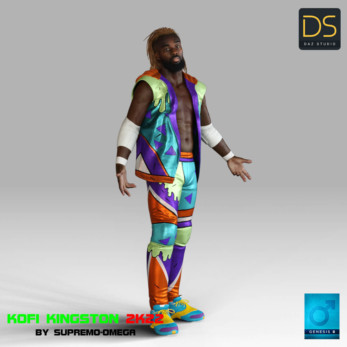 Kofi Kingston 2K22 for G8 Male - Daz Content by supremoomega