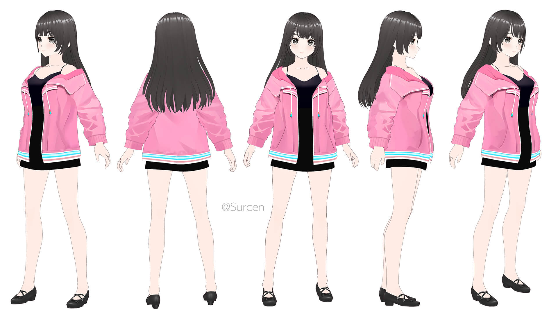 Cute Anime Girl With Jacket 3D Model by Surcen