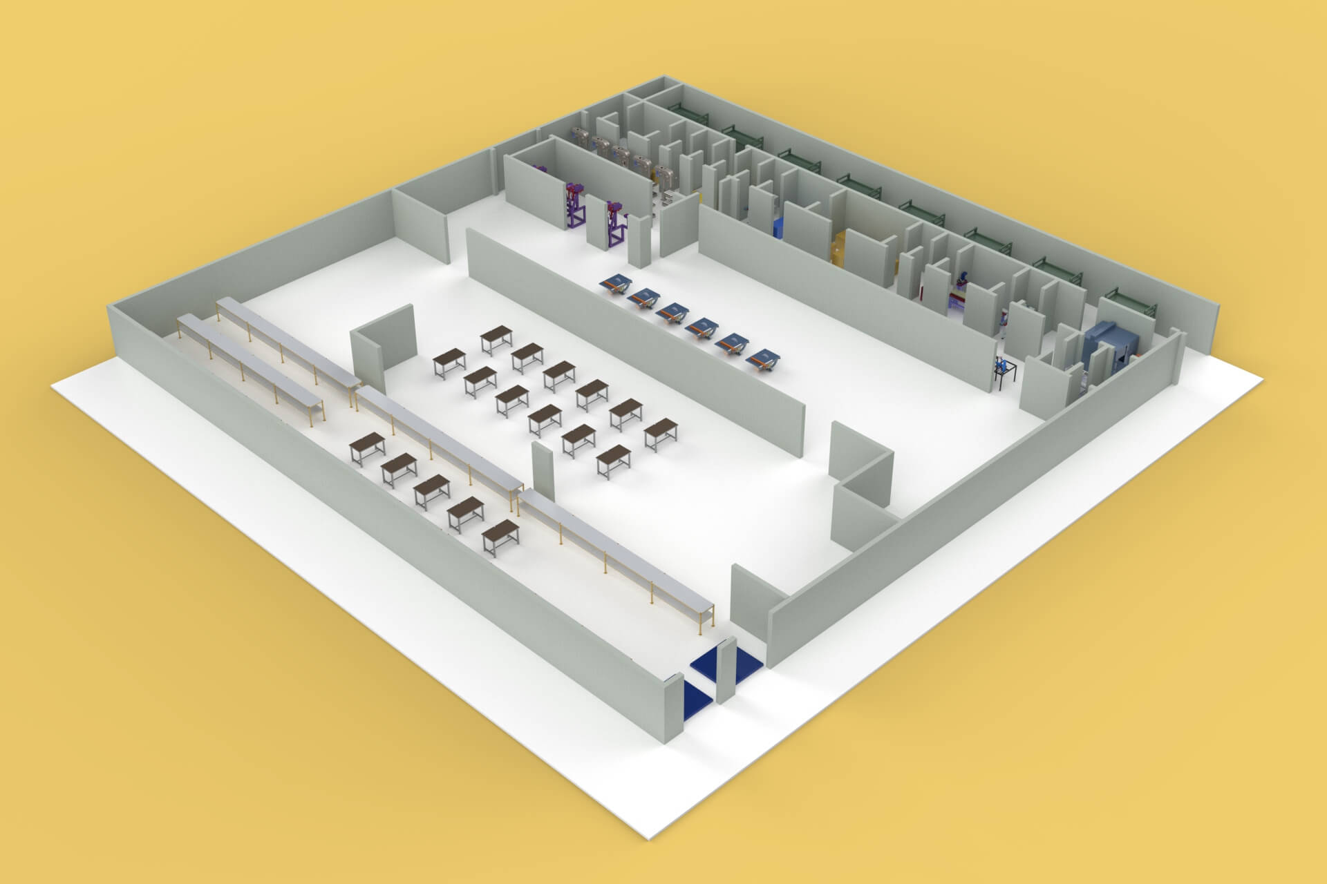 Assembling Workshop Factory Industrial Floor Plan Production - 3D Model ...