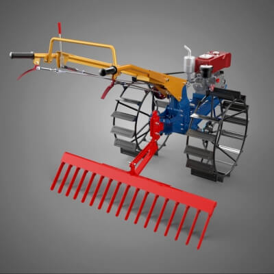 Attached Leveling Tooth Harrow Rake on Hand Walking Tractor - 3D Model ...