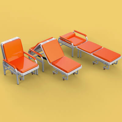 Auto-Folding Hydraulic Attendant Chair Bed Waiting Hospital 3D Model by ...