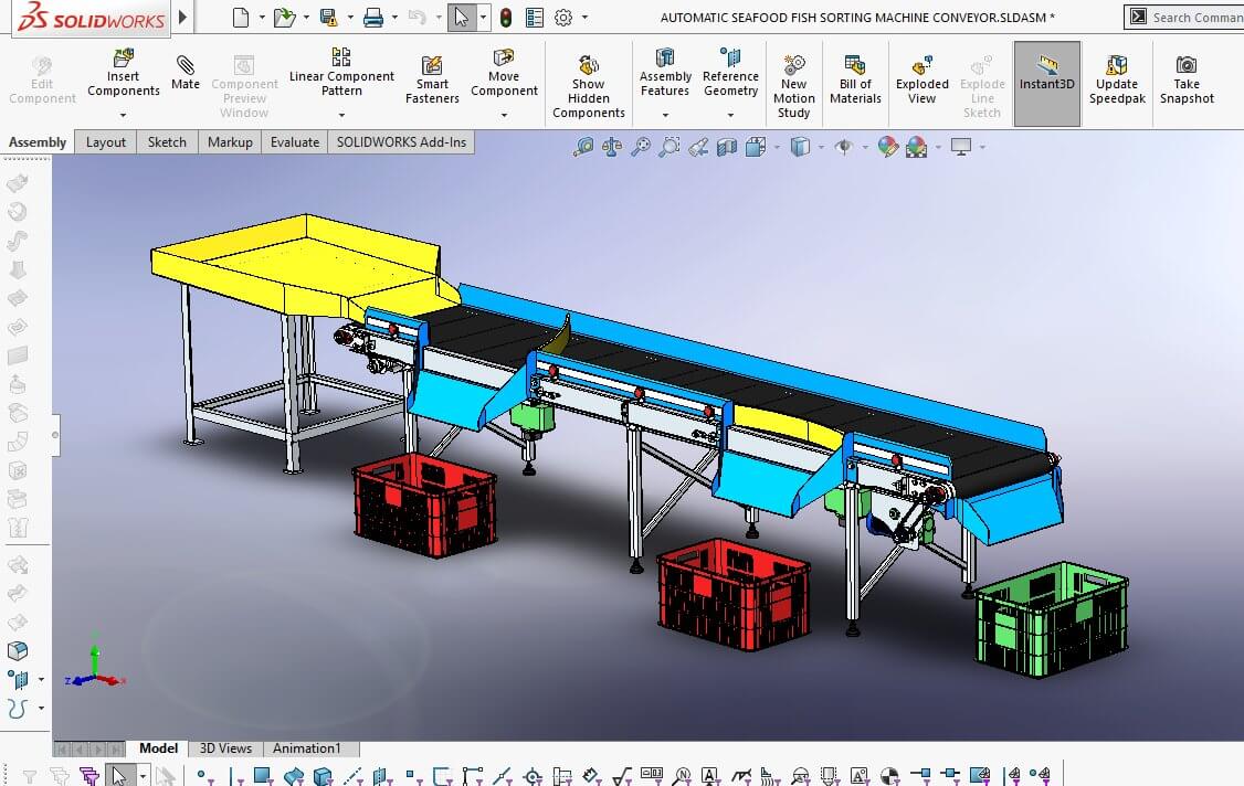 Automatic Seafood Fish Sorting Machine Conveyor - 3D Model by surf3d
