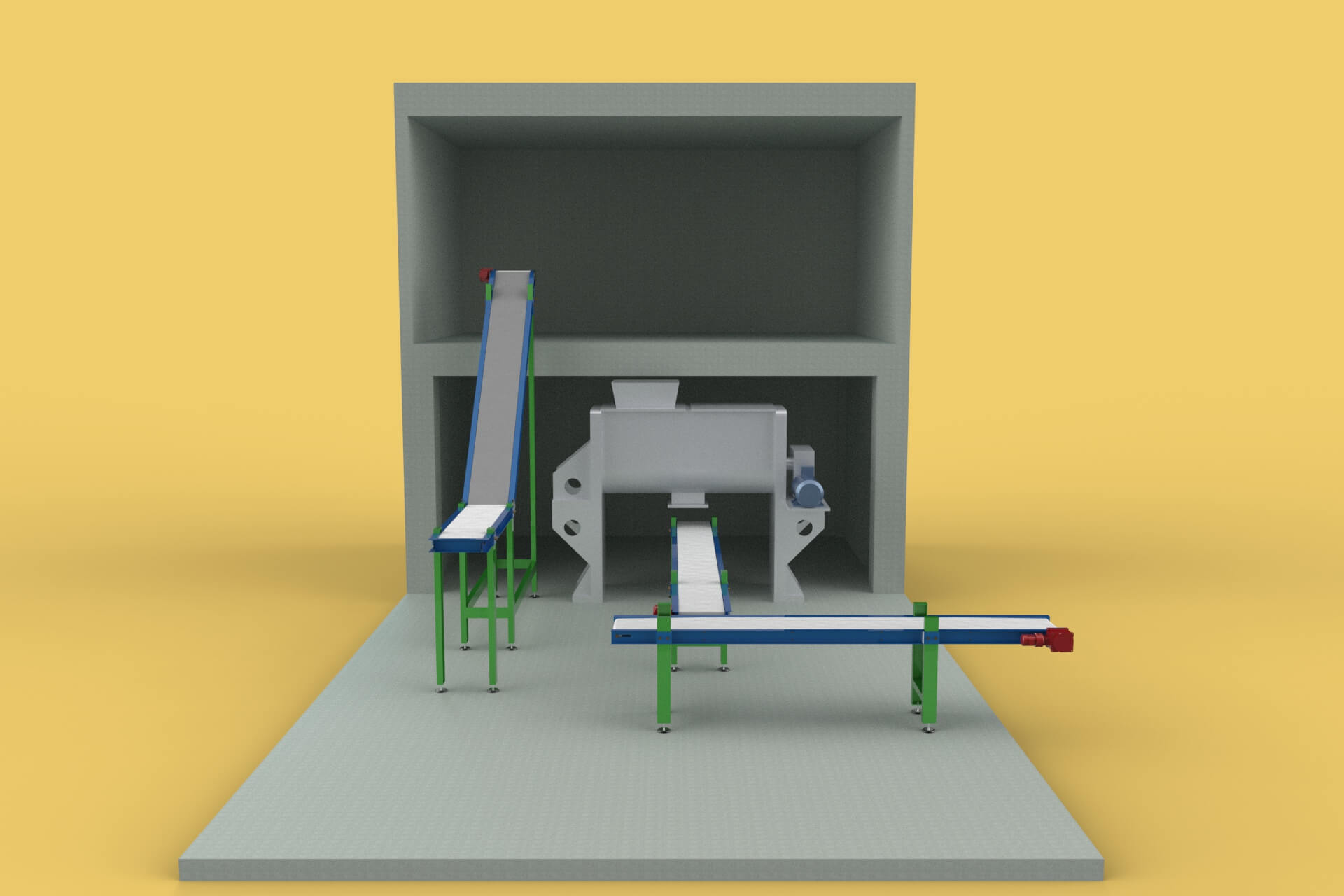 Belt Conveyor Ribbon Mixer Blender Production Line Warehouse - 3D Model by surf3d