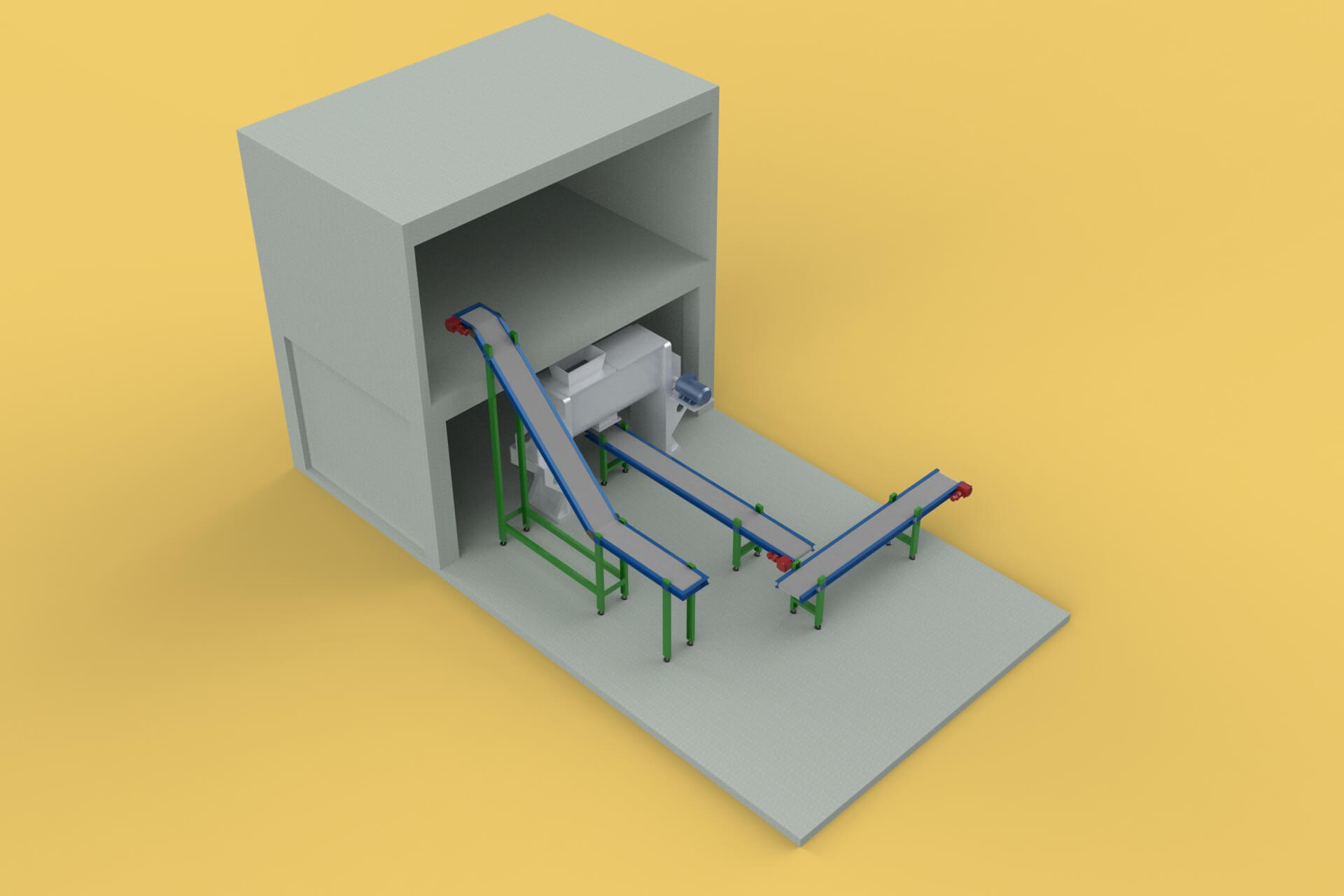 Belt Conveyor Ribbon Mixer Blender Production Line Warehouse - 3D Model ...