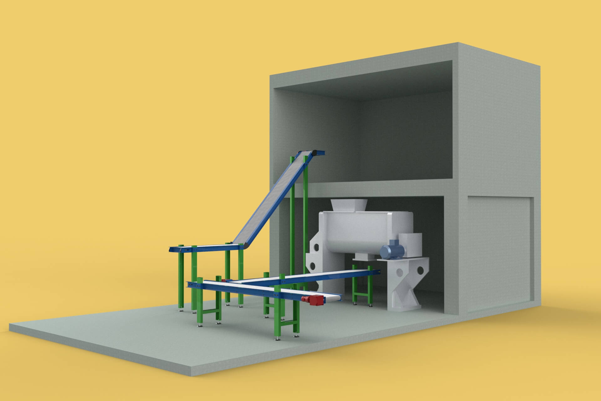 Belt Conveyor Ribbon Mixer Blender Production Line Warehouse - 3D Model ...