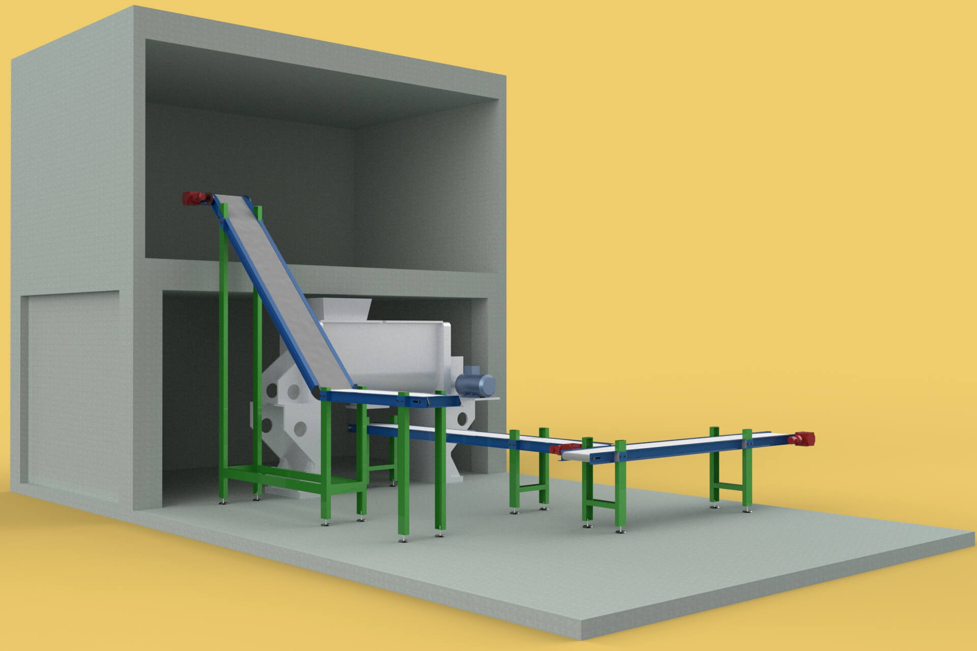 Belt Conveyor Ribbon Mixer Blender Production Line Warehouse - 3D Model by surf3d