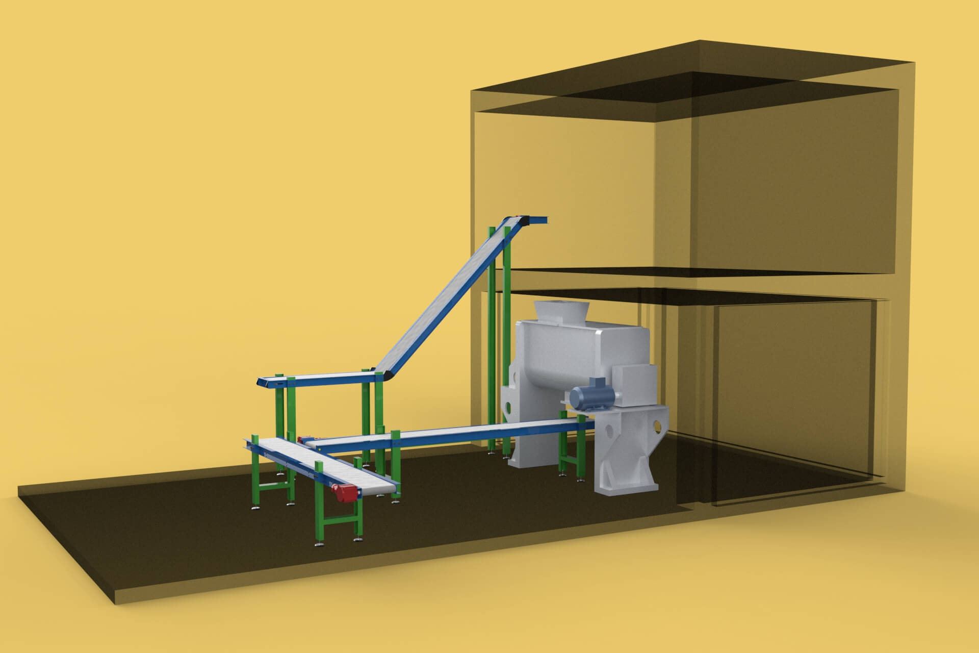 Belt Conveyor Ribbon Mixer Blender Production Line Warehouse - 3D Model ...