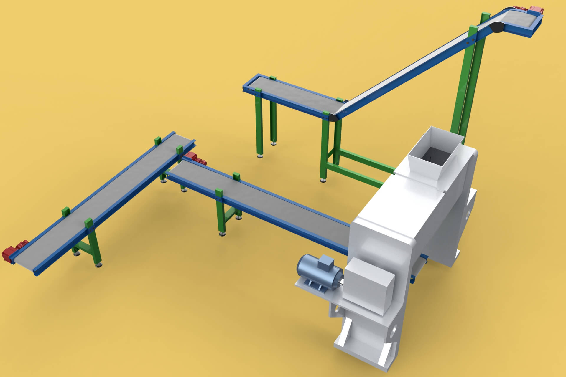 Belt Conveyor Ribbon Mixer Blender Production Line Warehouse - 3D Model ...
