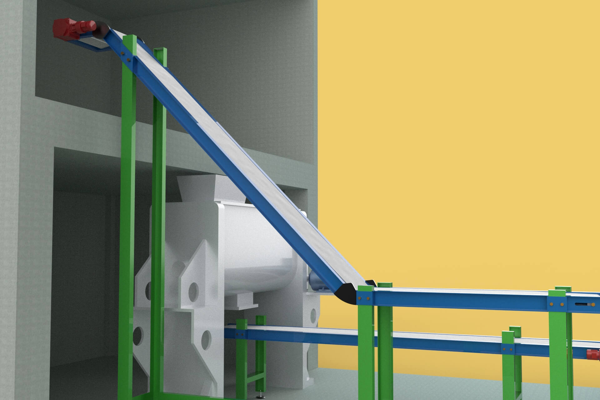 Belt Conveyor Ribbon Mixer Blender Production Line Warehouse - 3D Model ...
