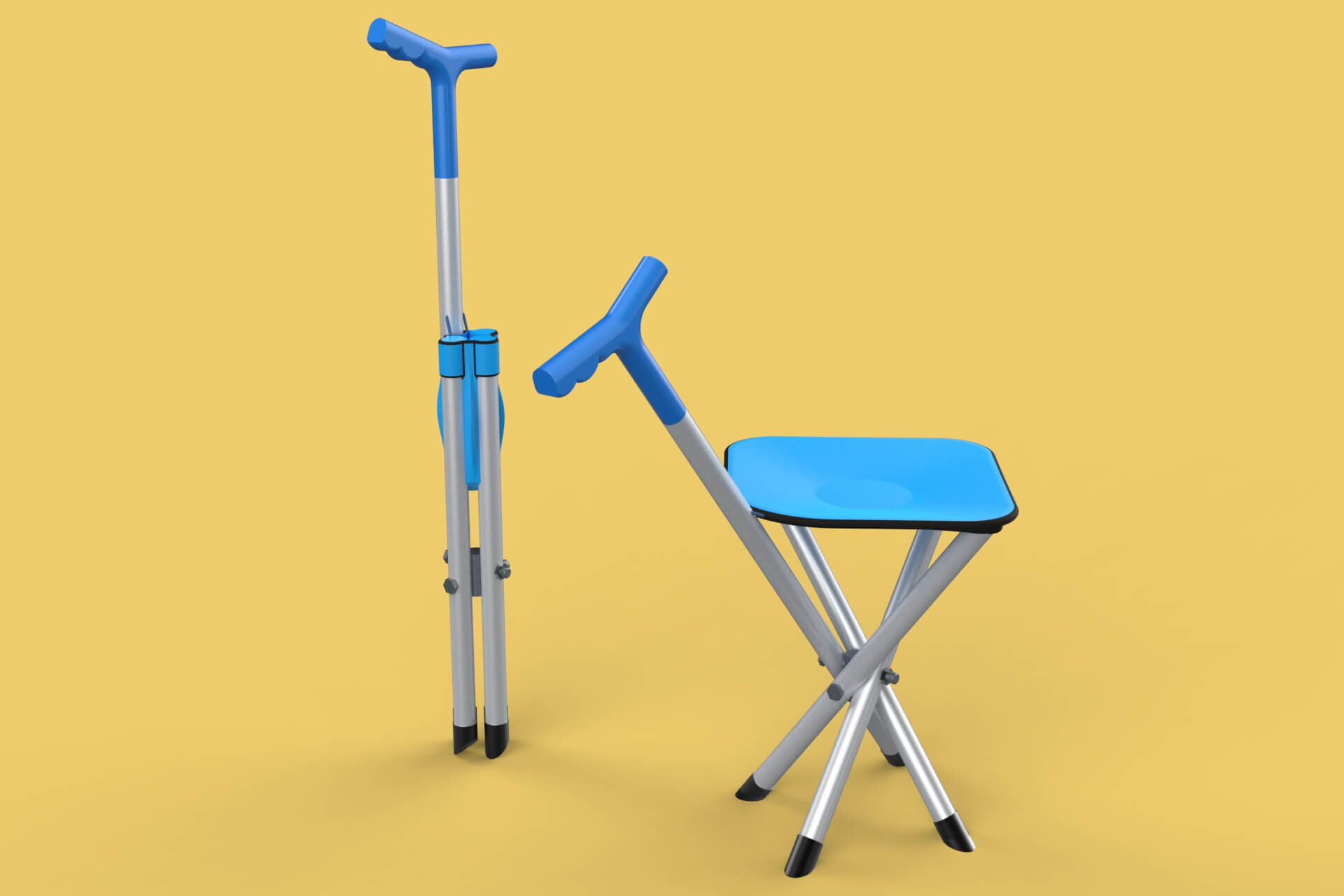 Cane Stick Chair Walker Seat Stool Pole Crutch Fold Portable - 3D Model ...