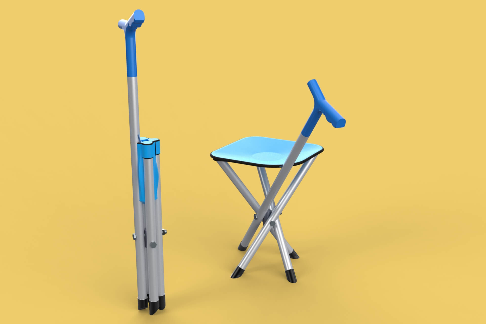 Cane Stick Chair Walker Seat Stool Pole Crutch Fold Portable - 3D Model ...