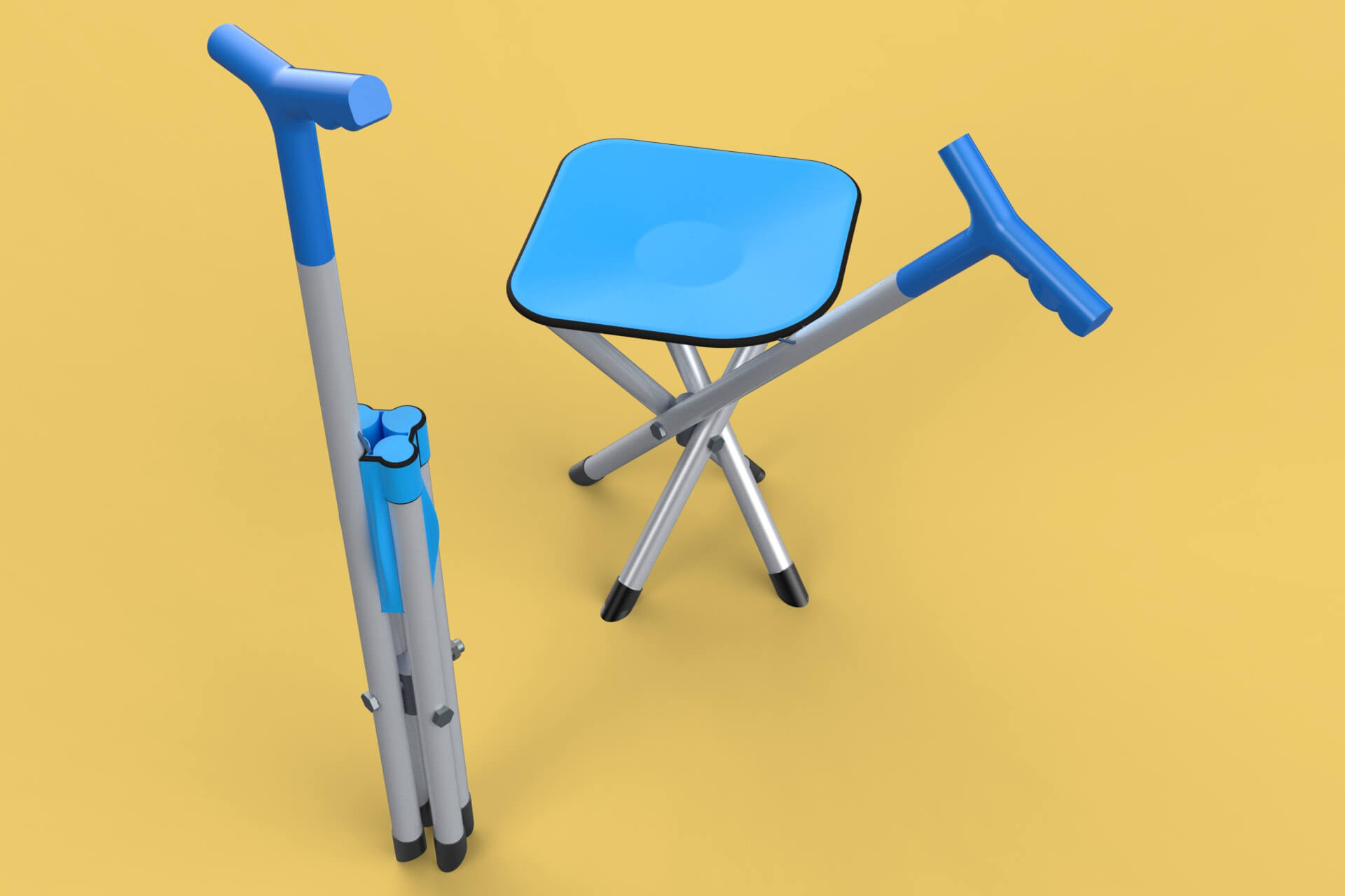 Cane Stick Chair Walker Seat Stool Pole Crutch Fold Portable - 3D Model ...