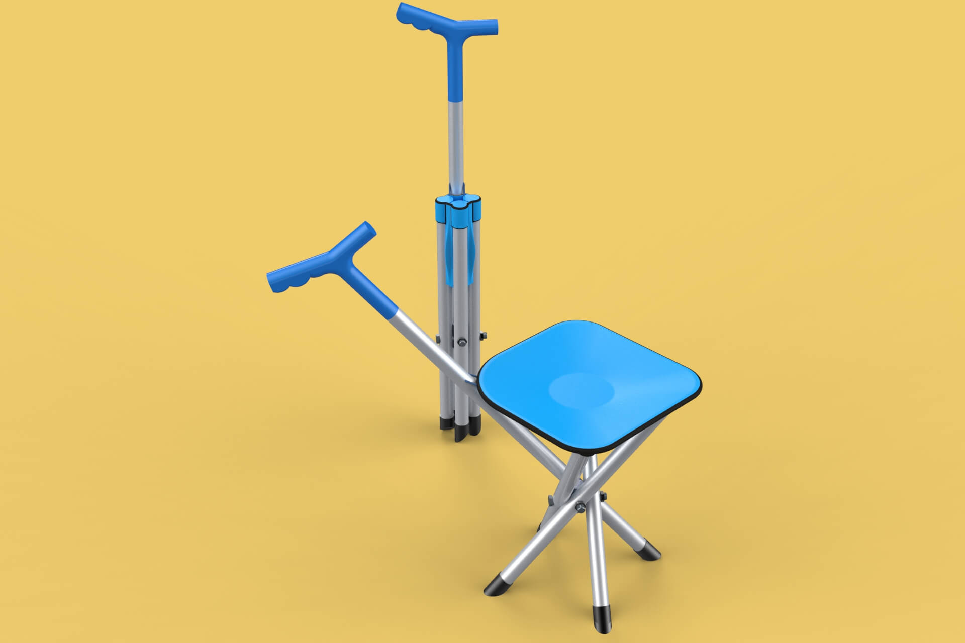 Cane Stick Chair Walker Seat Stool Pole Crutch Fold Portable - 3D Model ...