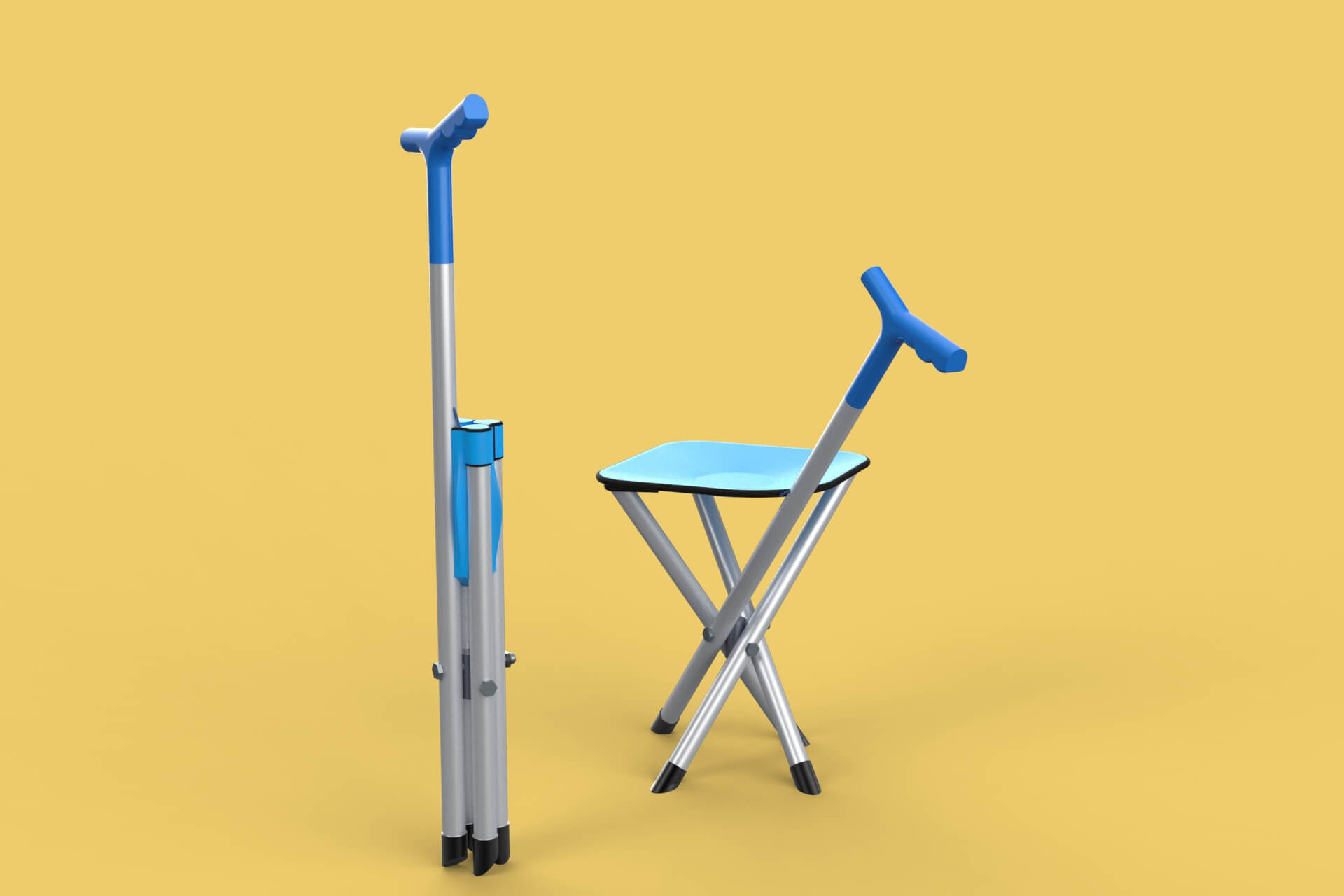 Cane Stick Chair Walker Seat Stool Pole Crutch Fold Portable - 3D Model ...