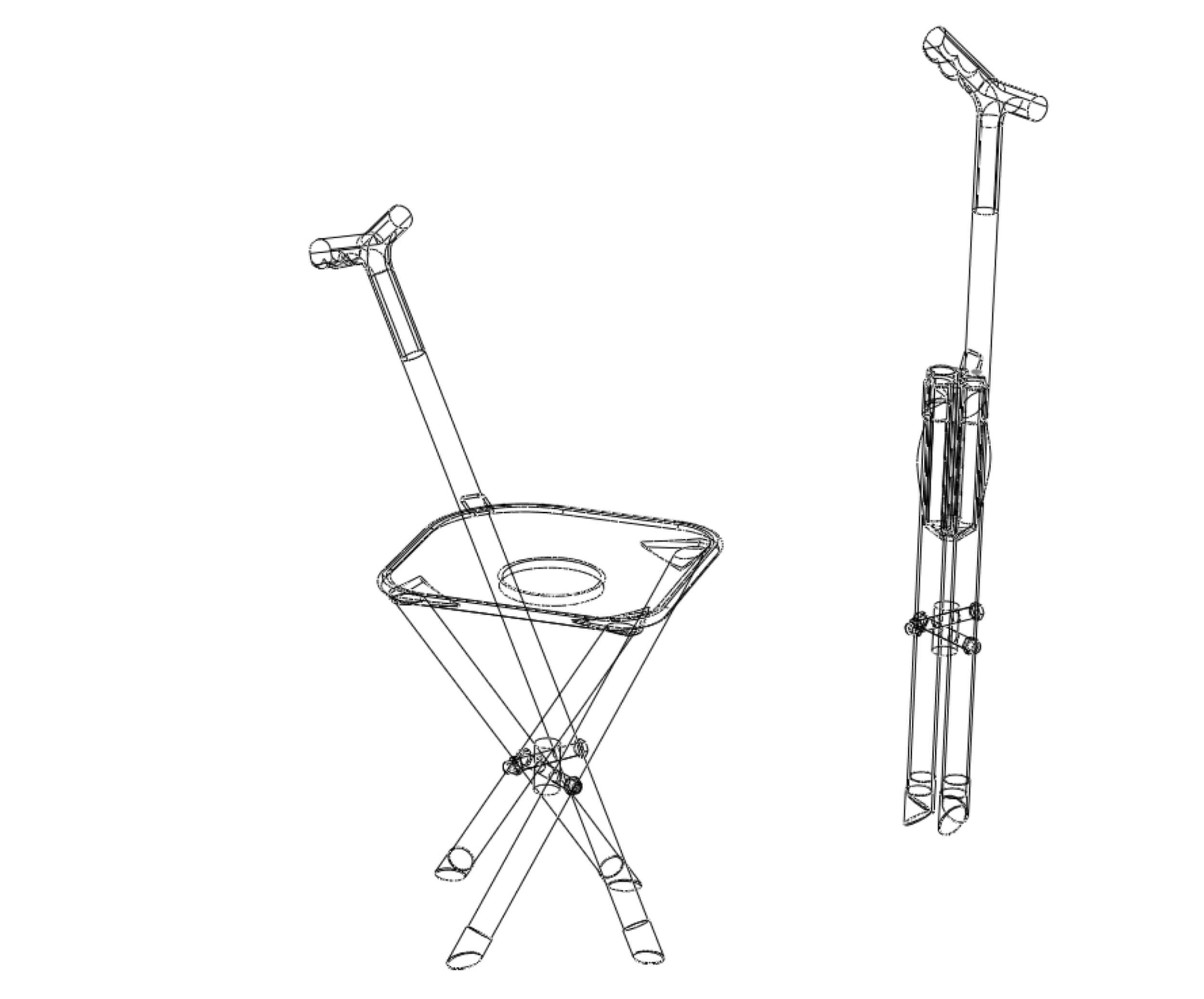 Cane Stick Chair Walker Seat Stool Pole Crutch Fold Portable - 3D Model ...