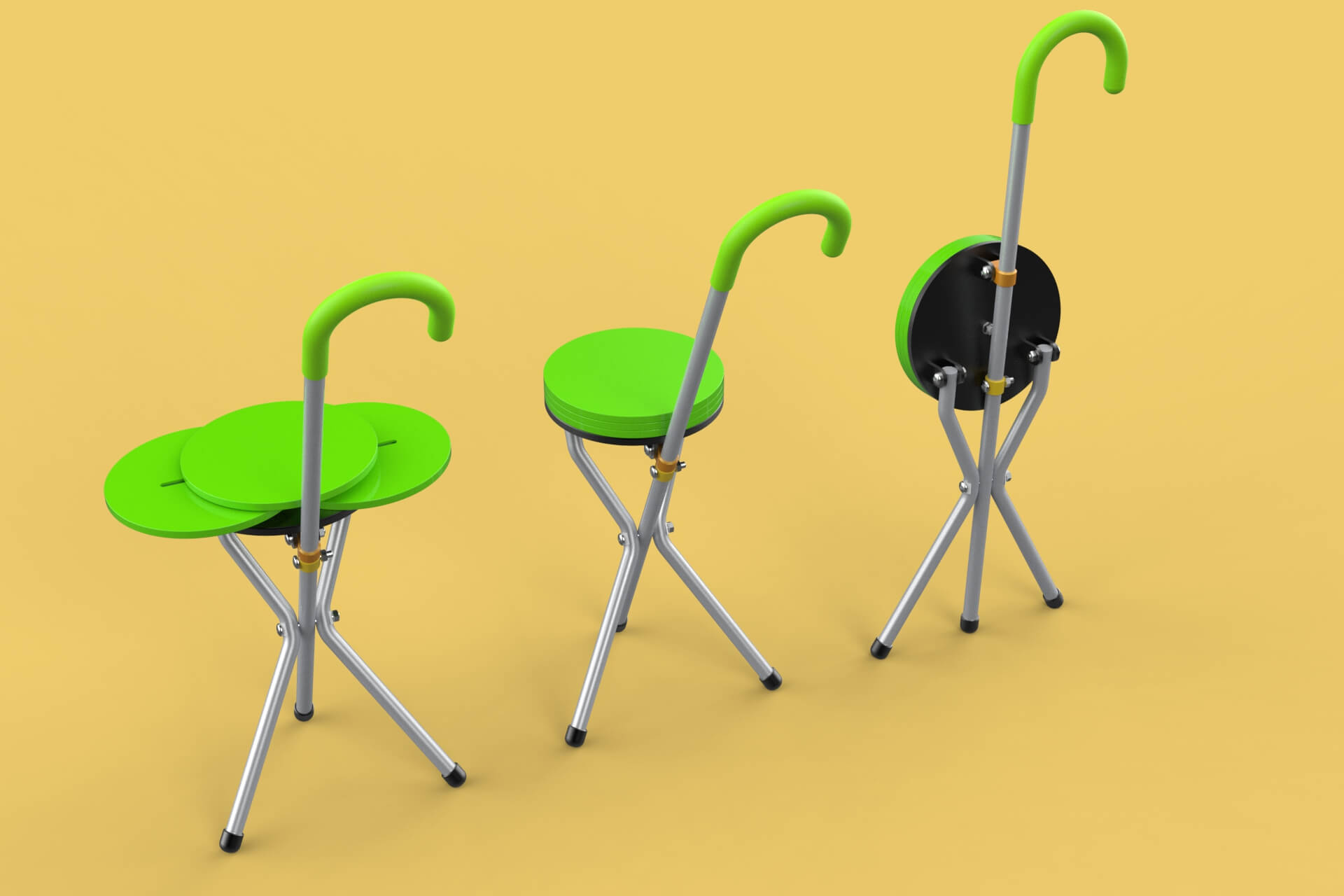 Expanding Seat Folding Stick Cane Chair Stool Walking Pole - 3D Model ...