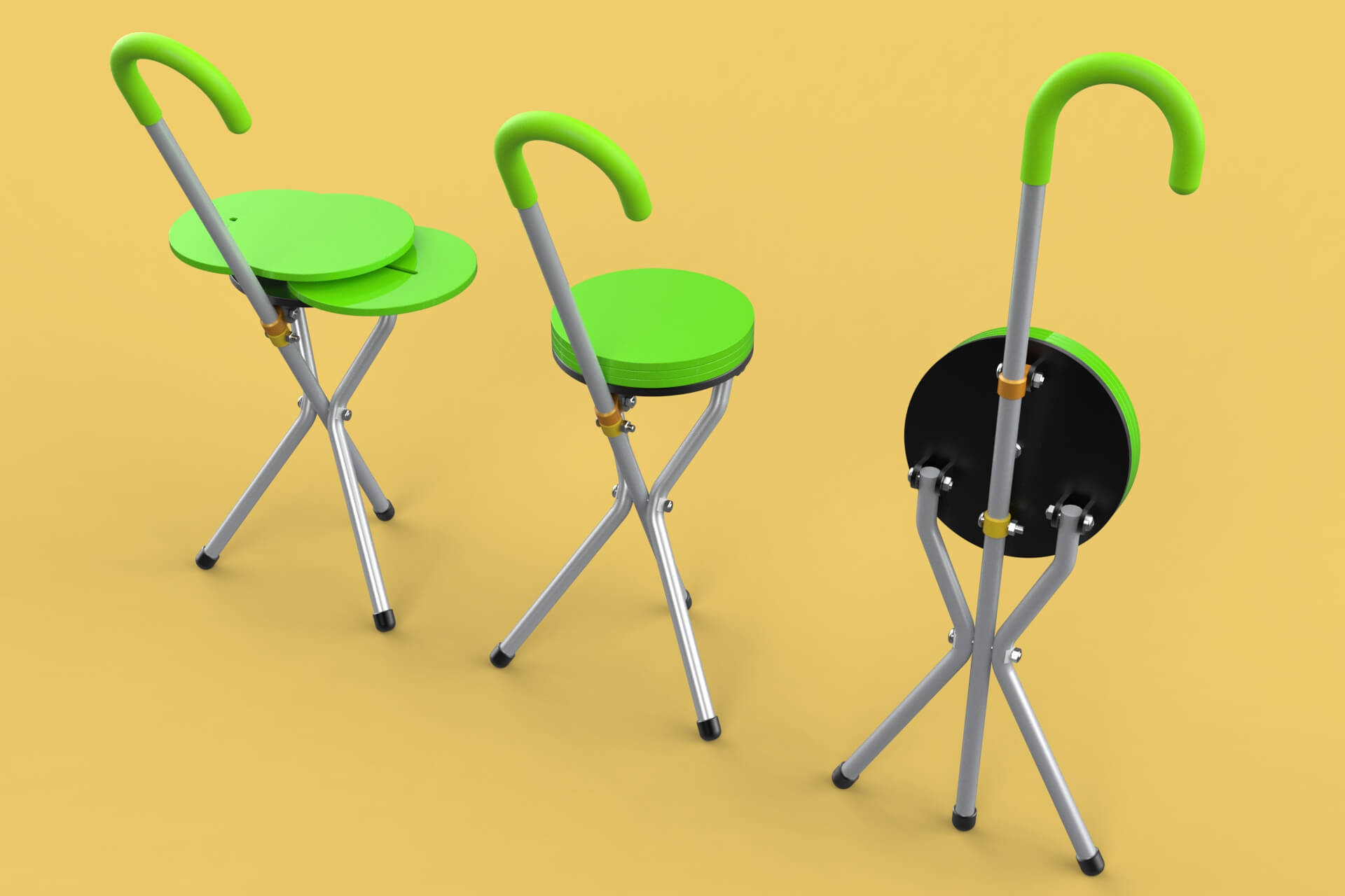 Expanding Seat Folding Stick Cane Chair Stool Walking Pole - 3D Model ...