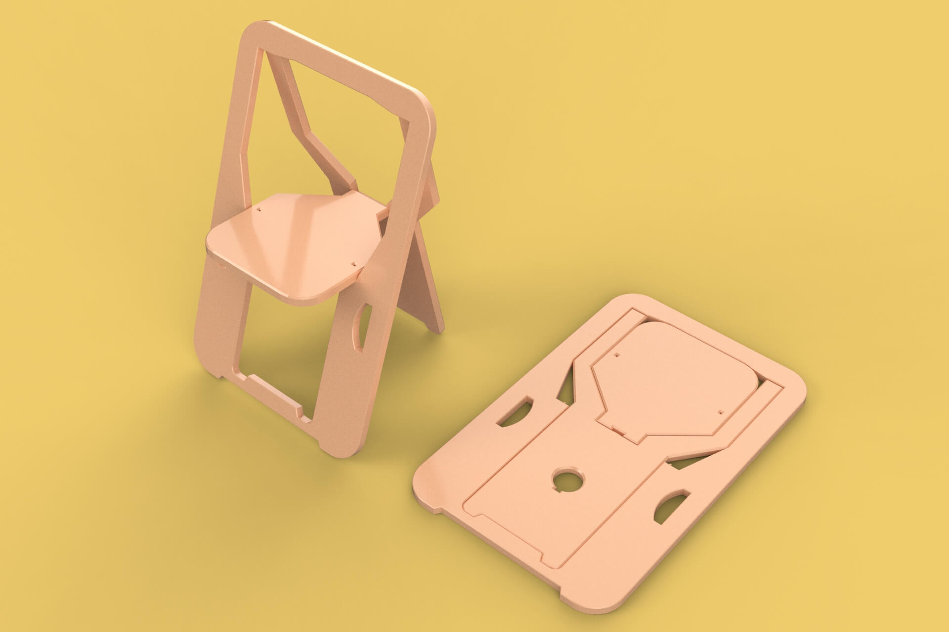 Foldable Flat Chair Secret Folding Seat Fold Stool Flip Wood - 3D Model by surf3d