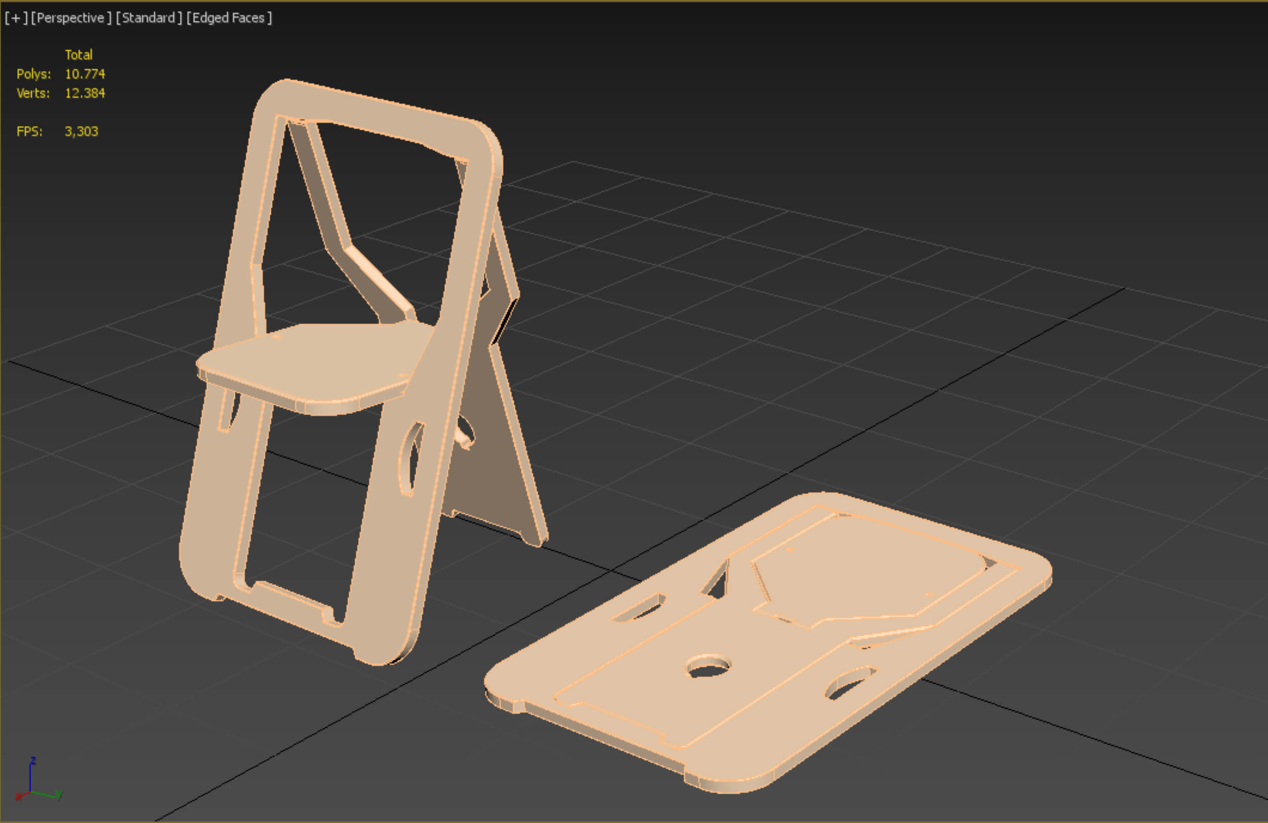 Foldable Flat Chair Secret Folding Seat Fold Stool Flip Wood - 3D Model ...