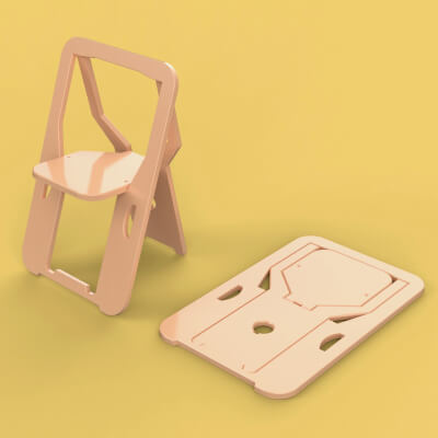 Foldable Flat Chair Secret Folding Seat Fold Stool Flip Wood - 3D Model ...