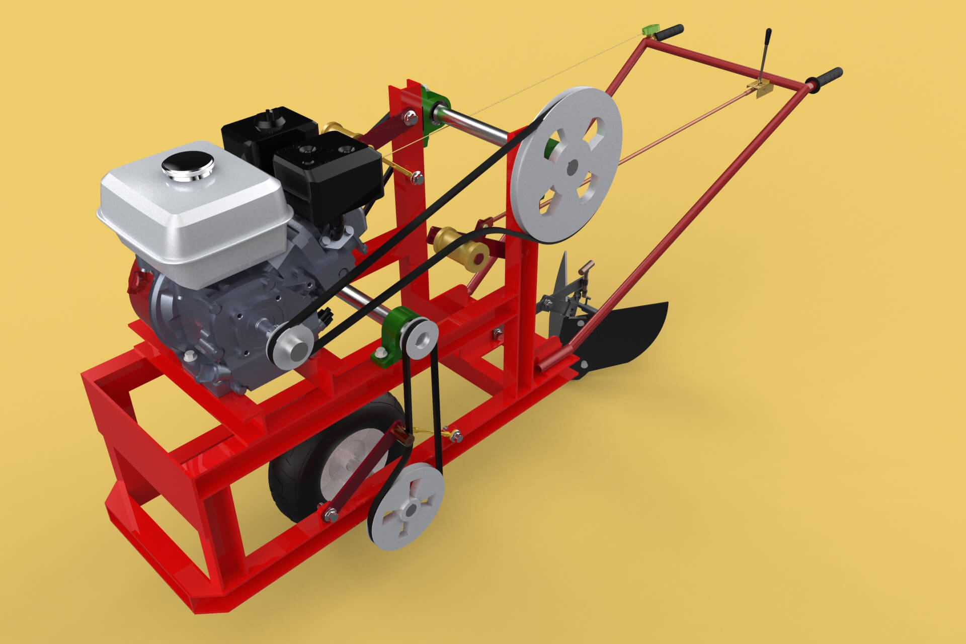 Hand Walking Behind Tractor Moldboard Plow Petrol Engine Diy - 3D Model ...