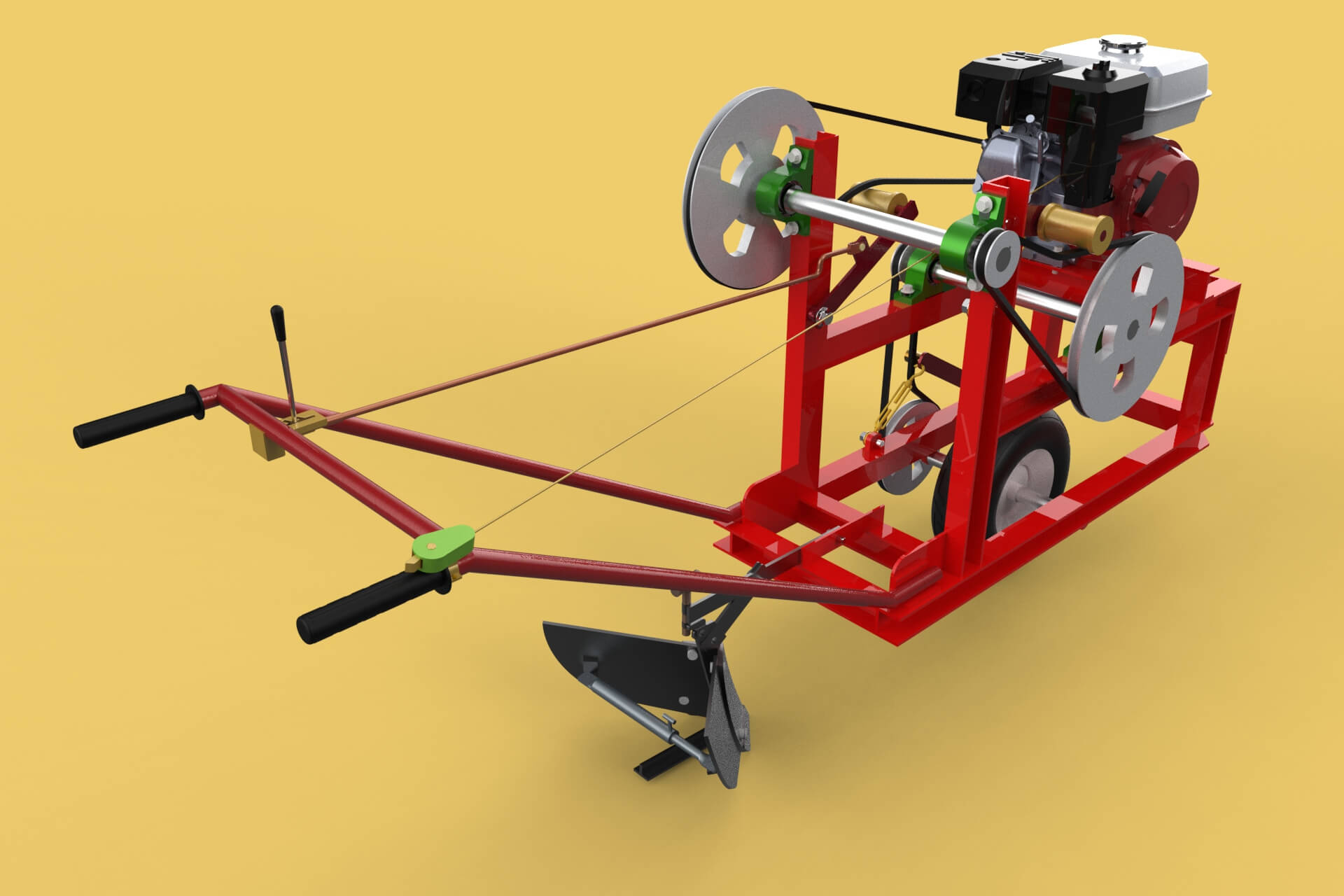 Hand Walking Behind Tractor Moldboard Plow Petrol Engine Diy - 3D Model ...