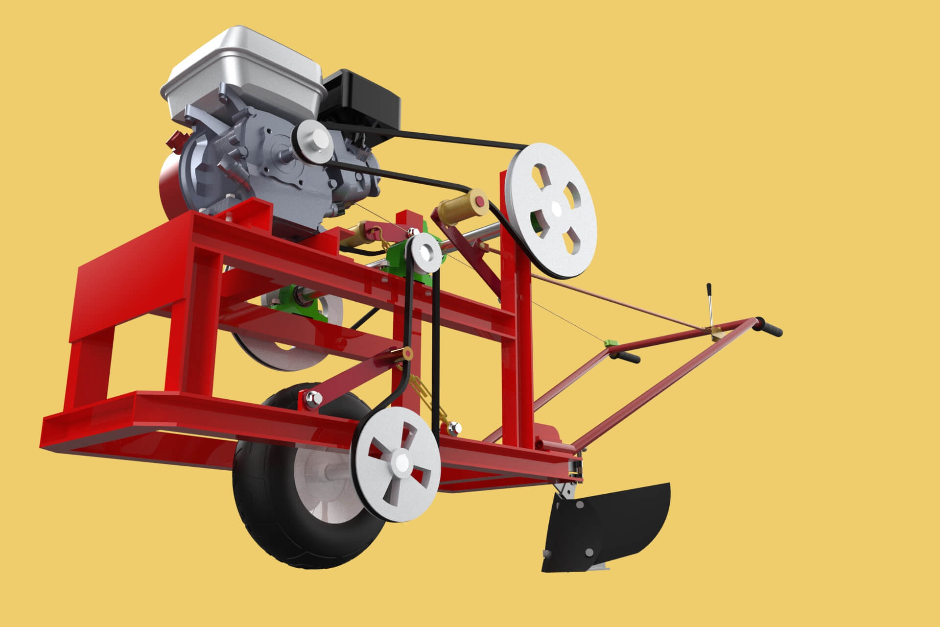 Hand Walking Behind Tractor Moldboard Plow Petrol Engine Diy - 3D Model ...