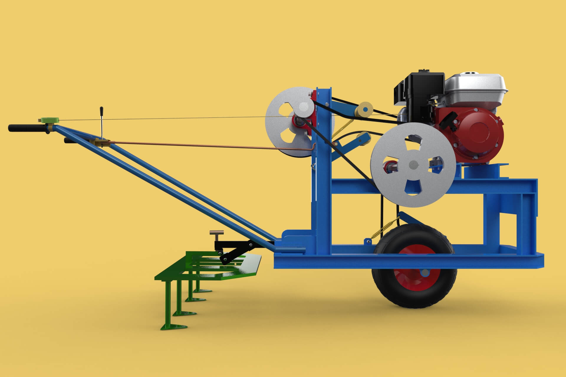 Hand Walking Behind Tractor Plow Petrol Engine Cart Homemade - 3D Model ...