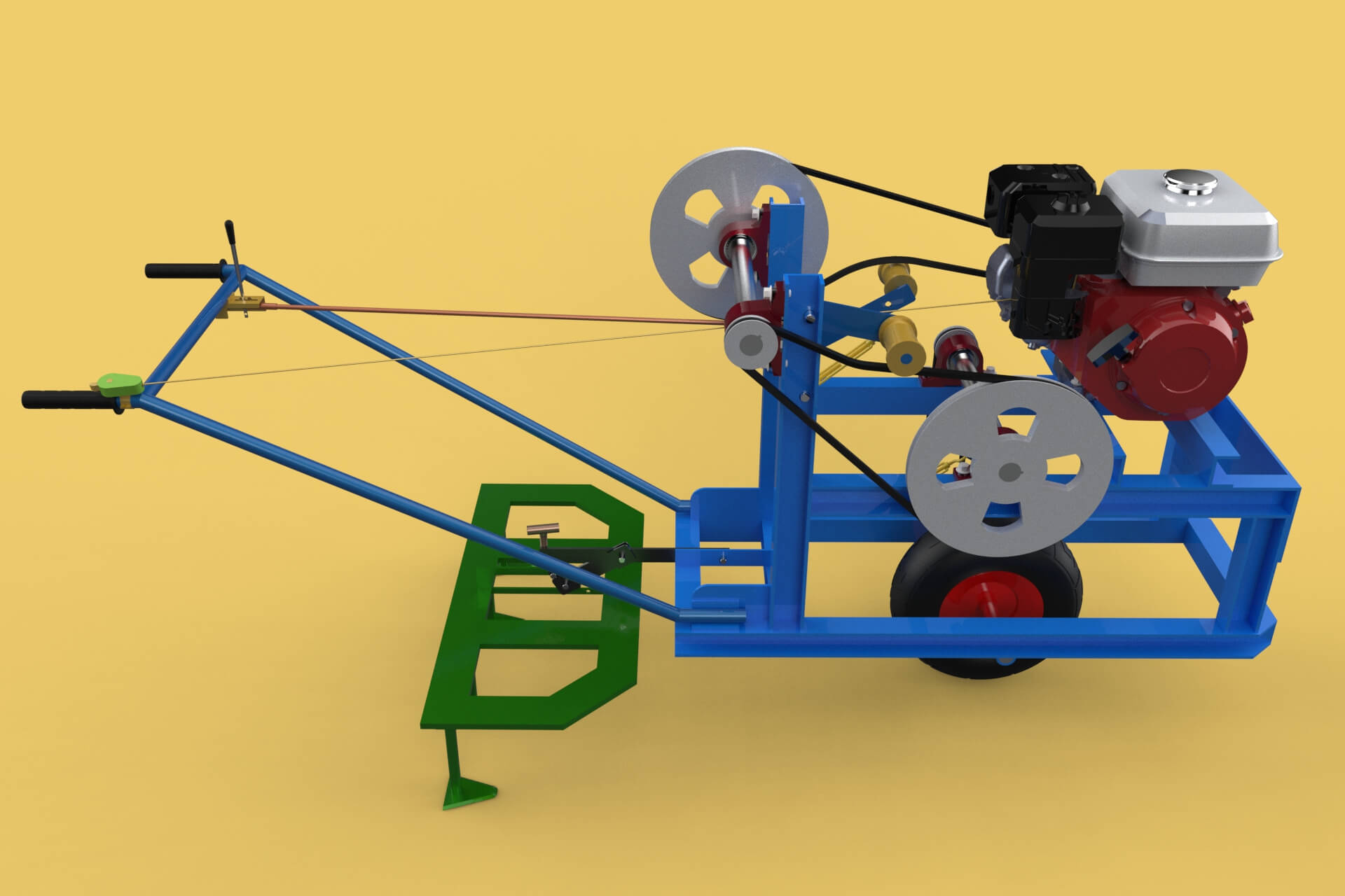 Hand Walking Behind Tractor Plow Petrol Engine Cart Homemade - 3D Model ...