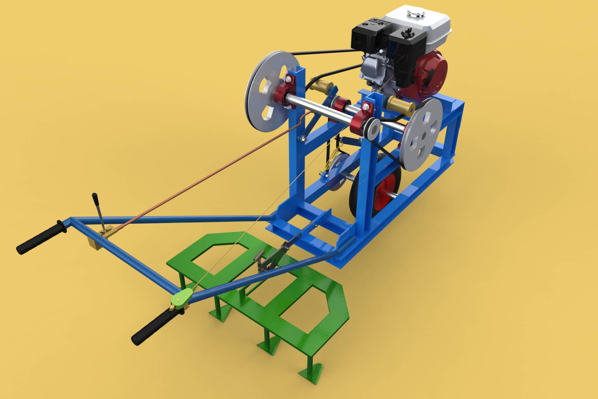 Hand Walking Behind Tractor Plow Petrol Engine Cart Homemade - 3D Model ...