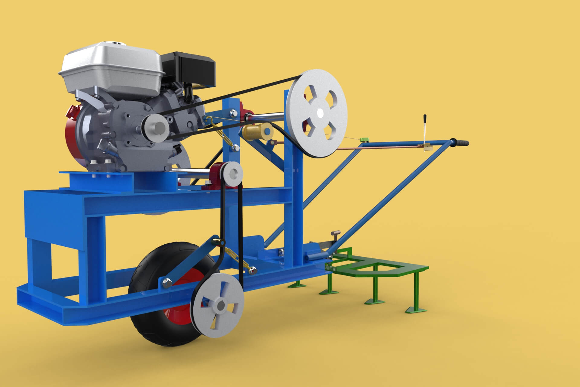 Hand Walking Behind Tractor Plow Petrol Engine Cart Homemade - 3D Model ...