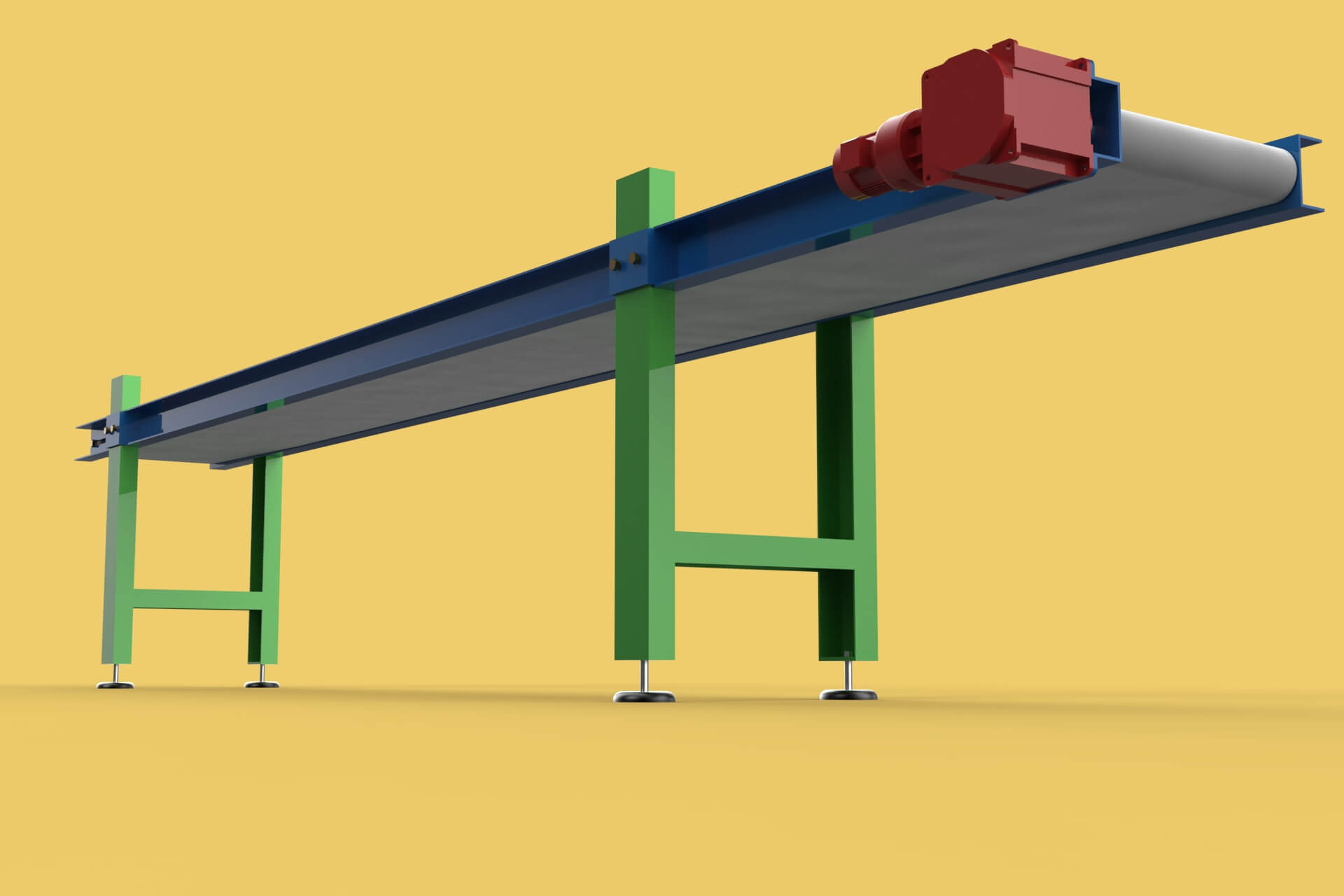 Industrial Factory Horizontal Flat Belt Conveyor - 3D Model by surf3d