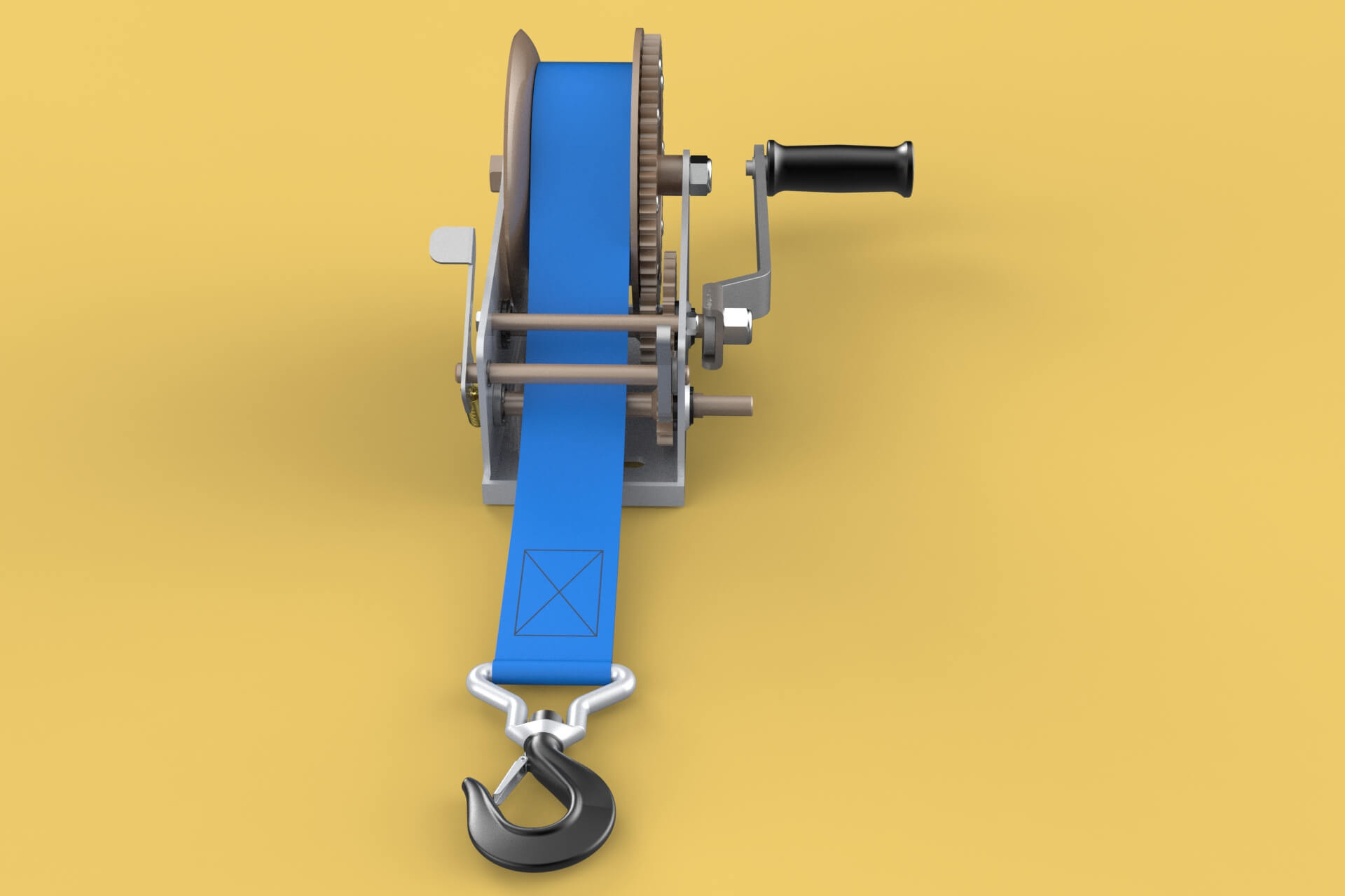 Manual Rotary Hand Crank Winch Hoist Belt Webbing Strap Wire - 3D Model ...