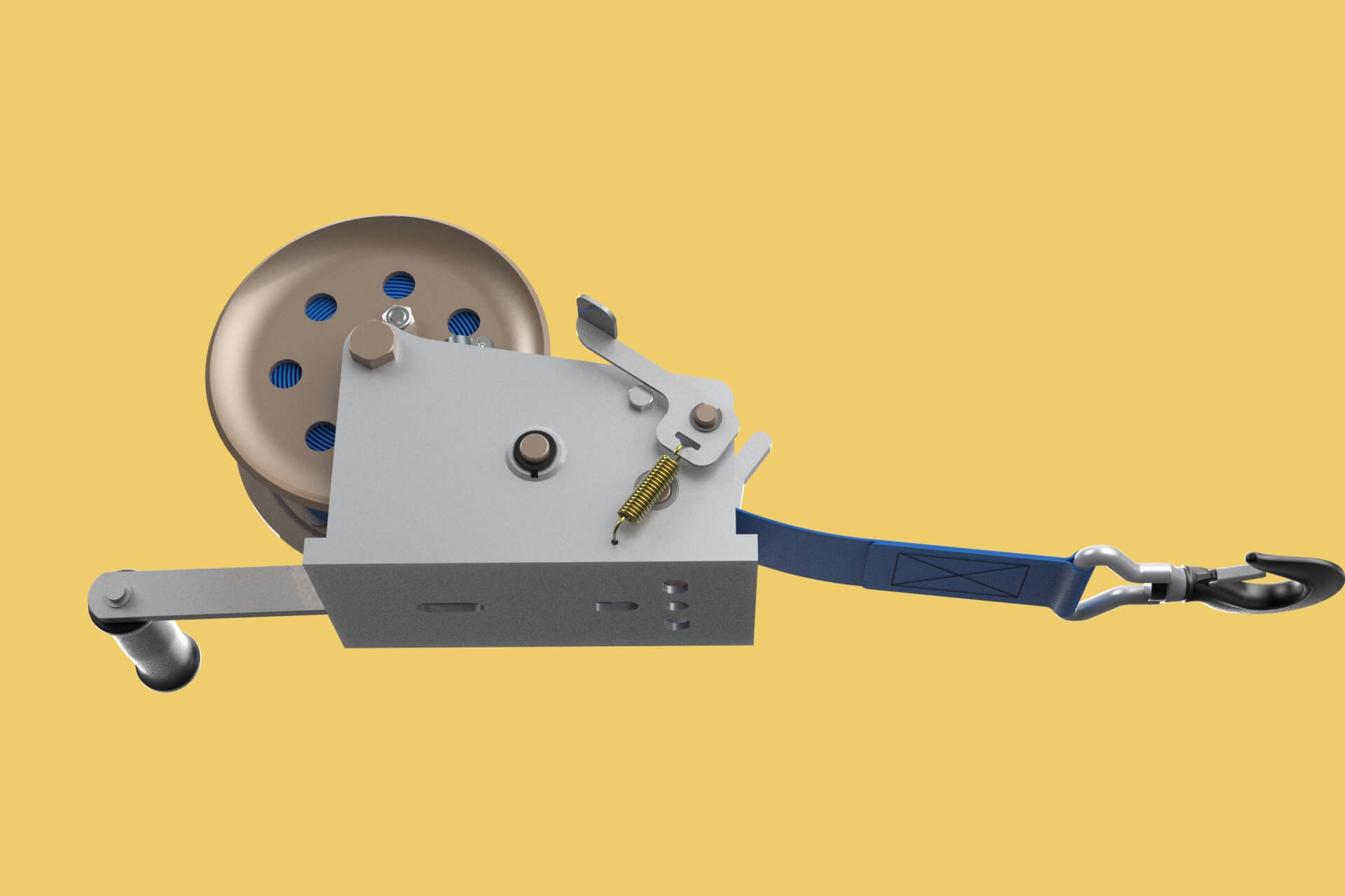 Manual Rotary Hand Crank Winch Hoist Belt Webbing Strap Wire - 3D Model ...