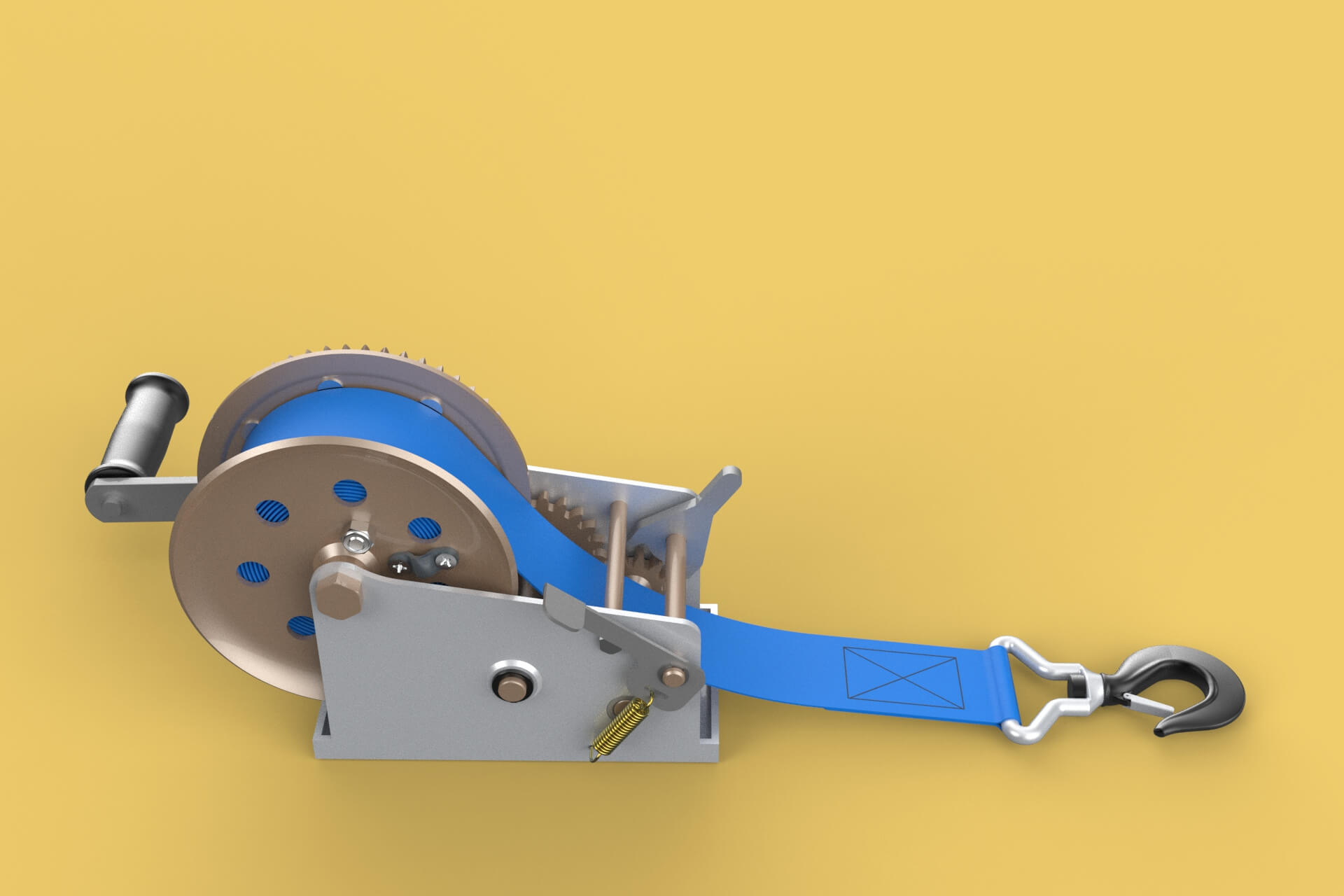 Manual Rotary Hand Crank Winch Hoist Belt Webbing Strap Wire - 3D Model ...