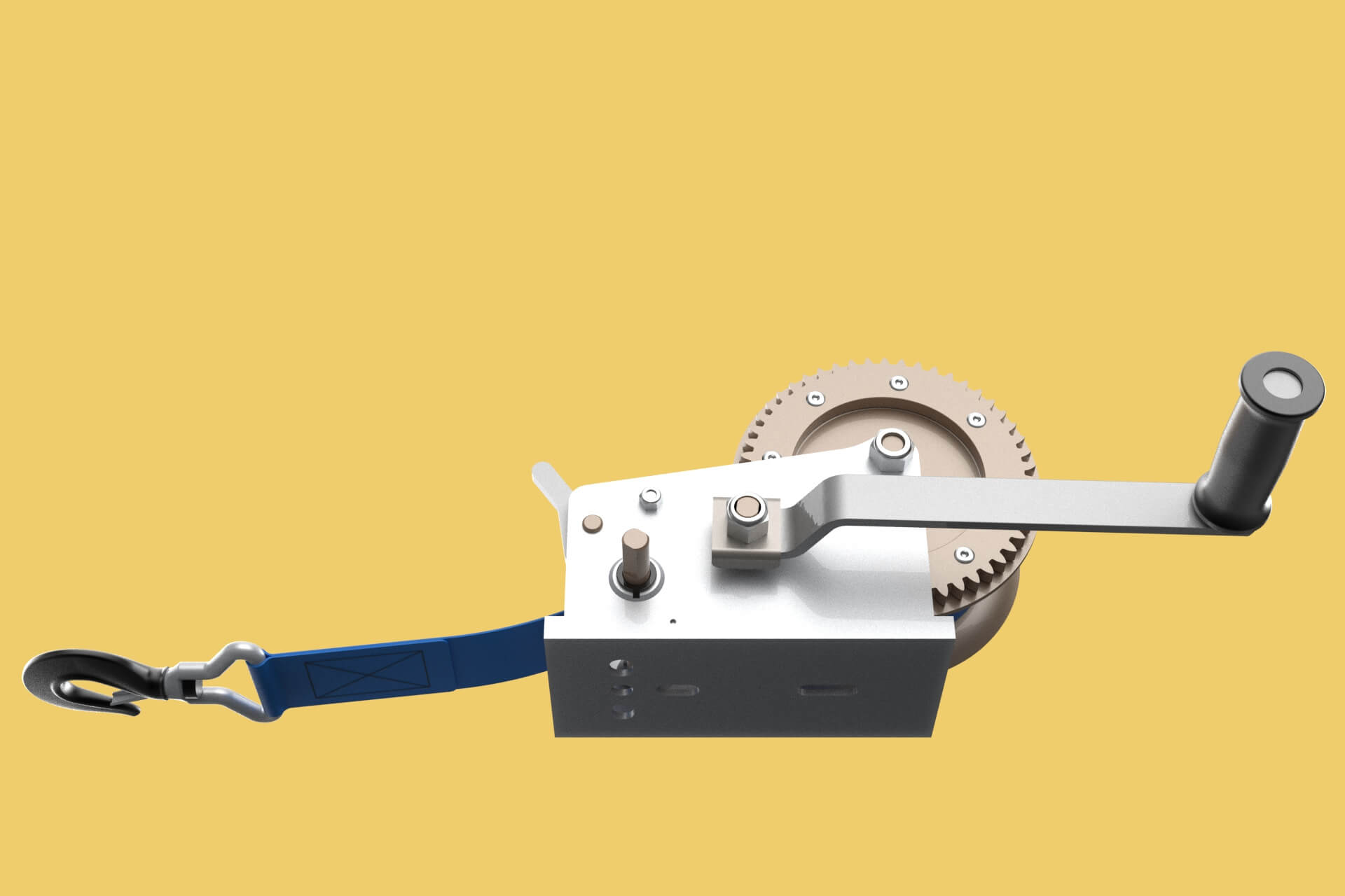 Manual Rotary Hand Crank Winch Hoist Belt Webbing Strap Wire - 3D Model ...